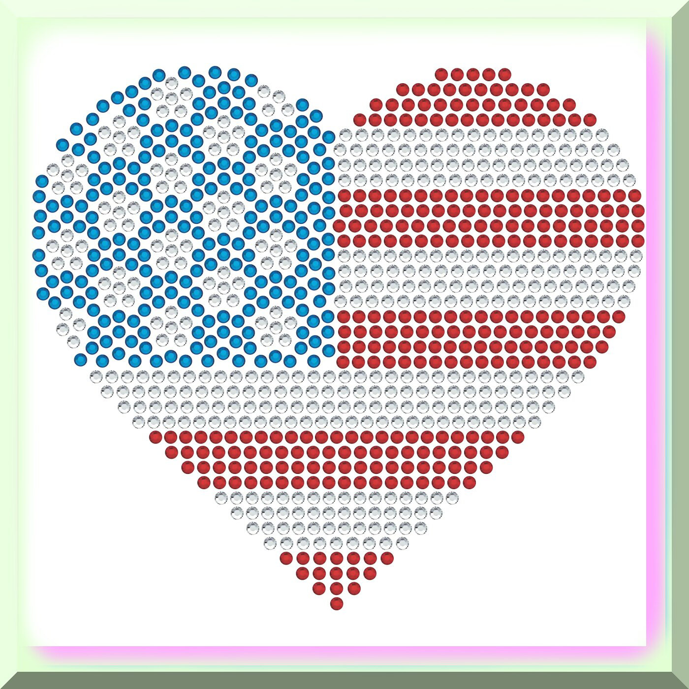 BRBCA Patriotic Red White Blue Heart Flag Rhinestone Template 8" | Wayfair