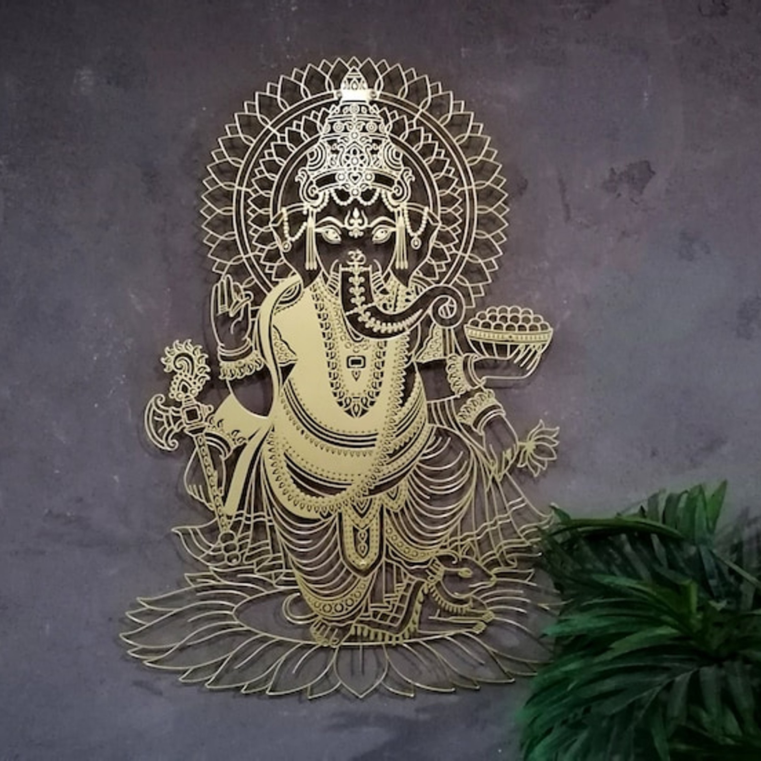 Bungalow Rose Metal Ganesha Wall Hanging Decor, Ganapathi Metal Wall ...
