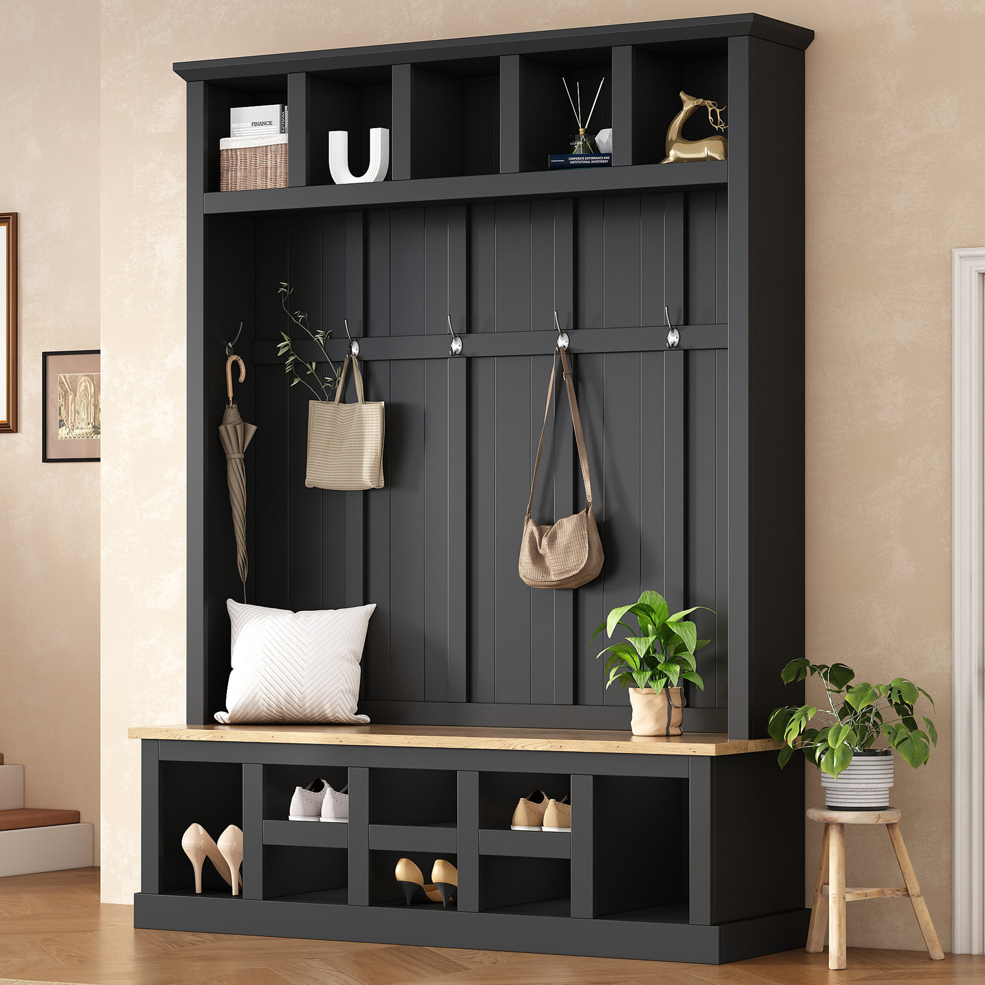 Latitude Run® 79"H Farmhouse Hall Tree with Storage Bench & Reviews ...