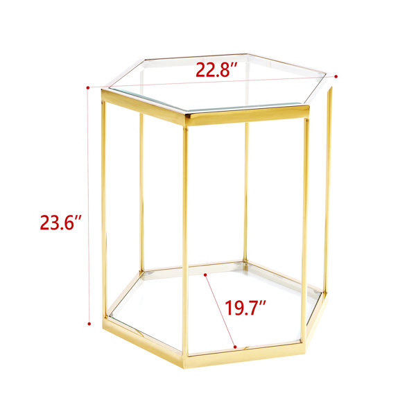 Mercer41 Modern Glass End Table With Gold Finish Stainless Steel Frame ...