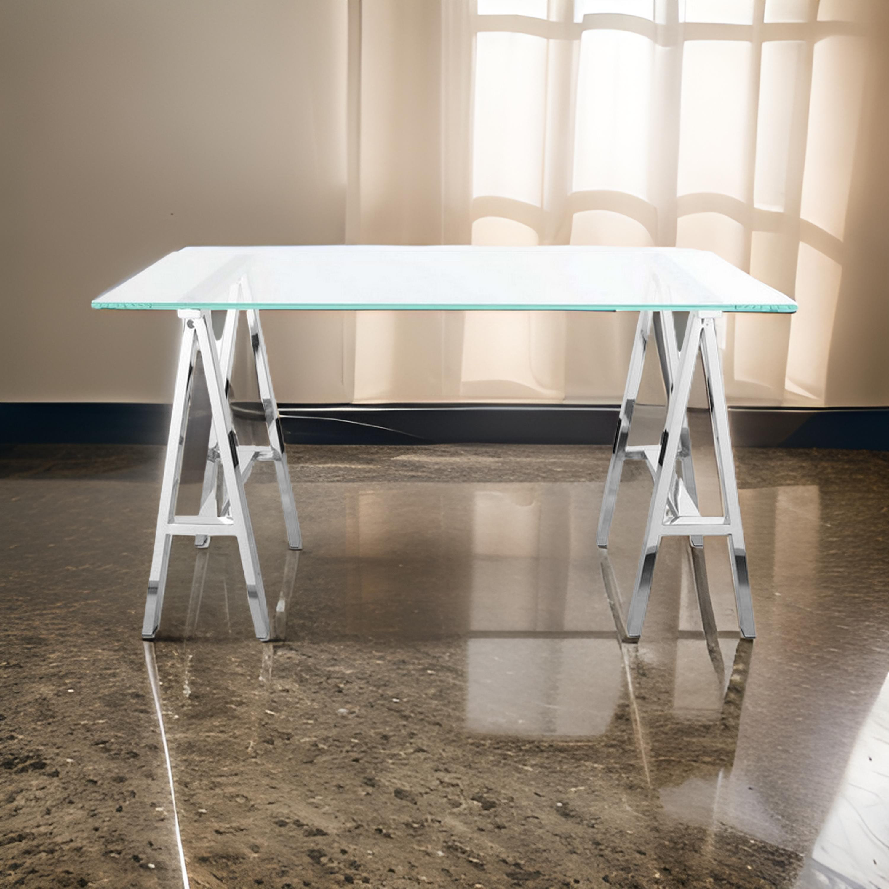 Benjara Rani 55 Inch Office Desk, Tempered Glass Top, Modern Black ...