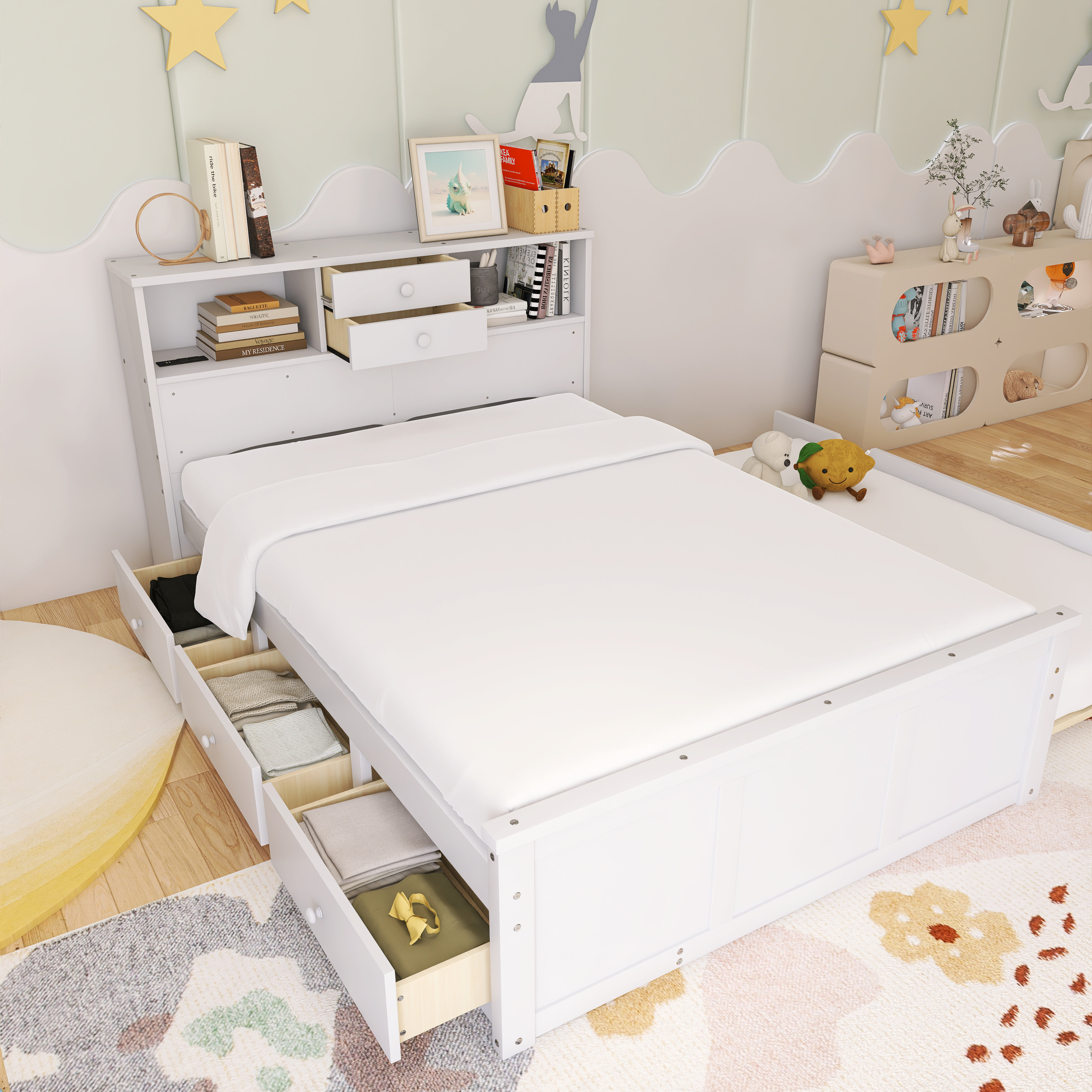 Red Barrel Studio Lit plateforme en bois Keylyn avec 3 tiroirs et lit ...