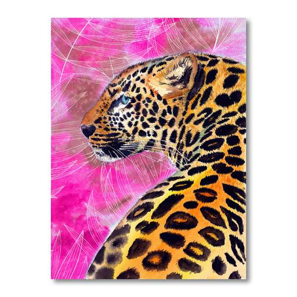 Bless international Golden Leopard With Black Spots On Pink On Canvas ...