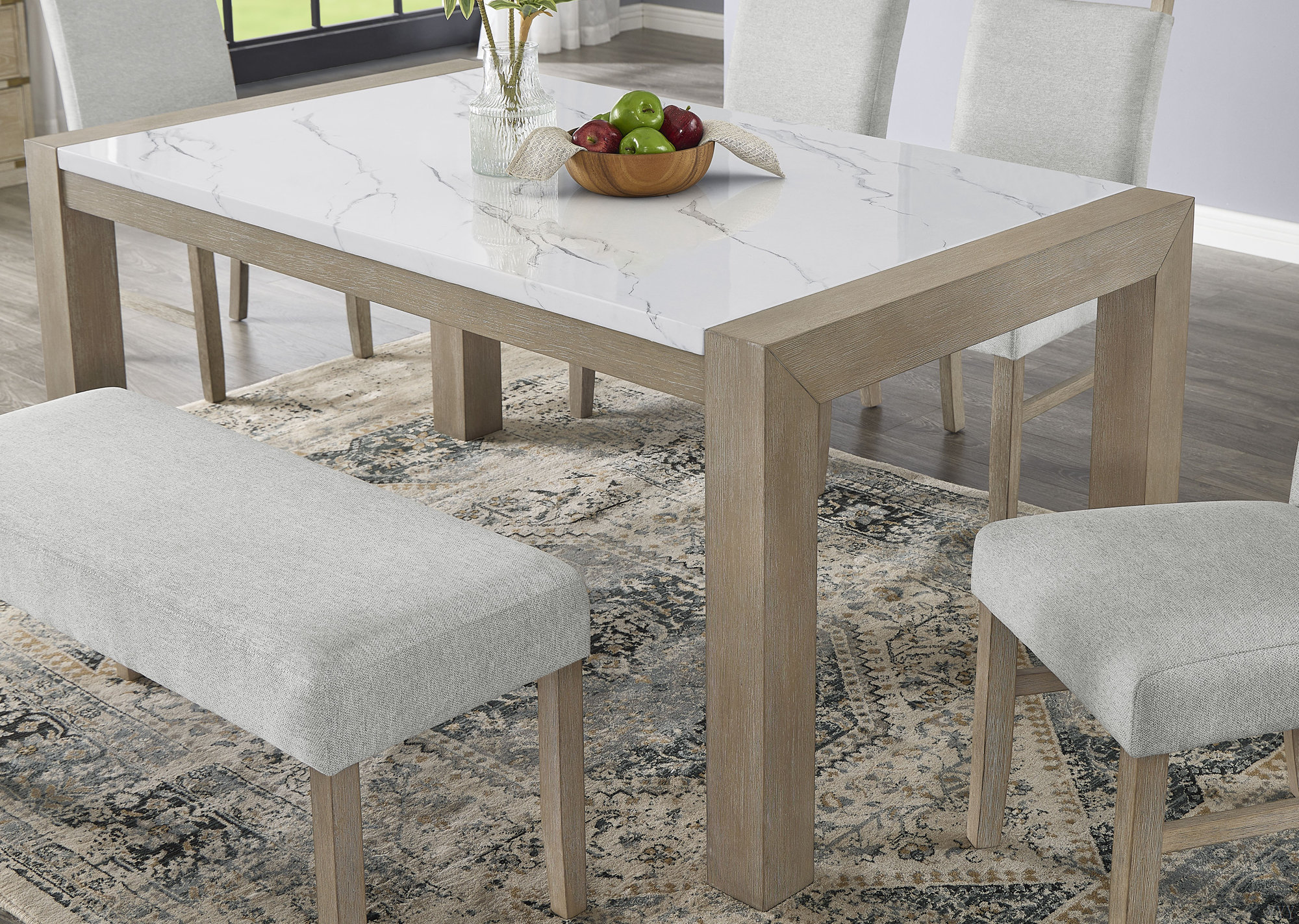 Ivy Bronx Tabitha 66"W Rectangular White Faux Marble Top Dining Table ...