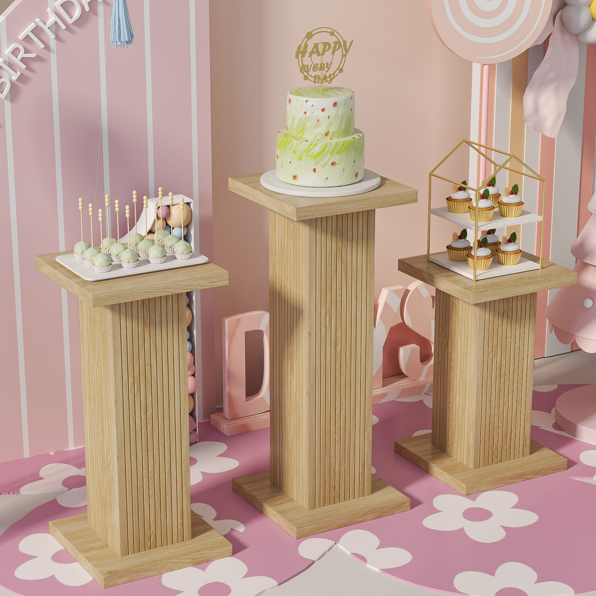 WAHITOU 3 Pcs Square Pedestal Stand, Fluted Accent Display Pedestal Stand Table Pillars For ...