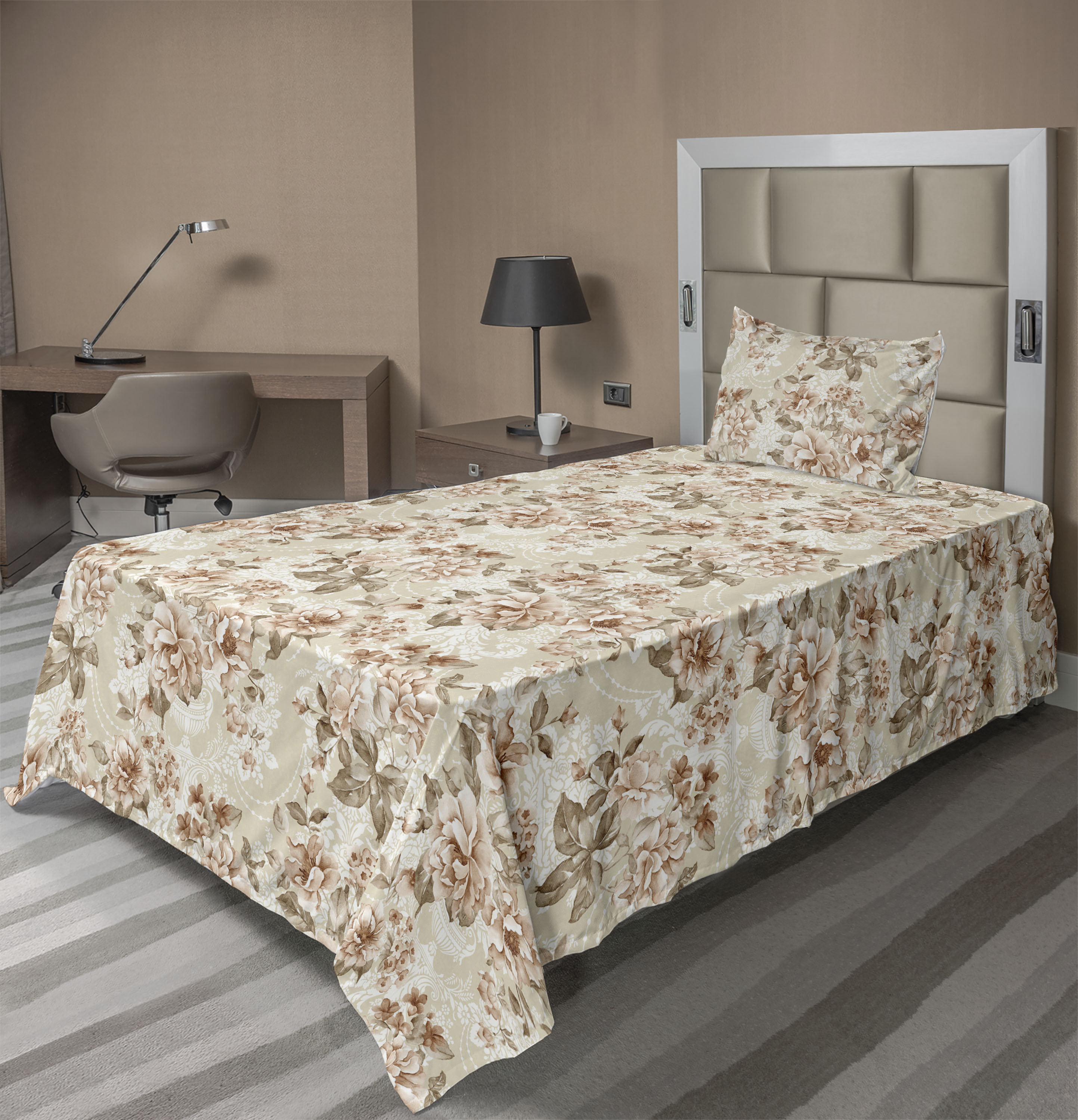 Ambesonne Floral Sheet Set Weathered Look Roses Pattern Off White and ...