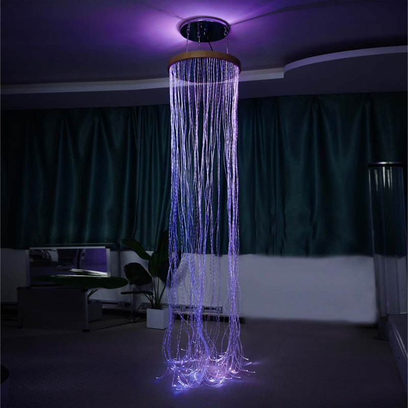 TENMIND Round Fiber Optic Curtain Lamp with Wooden Base, Multicolor LED ...