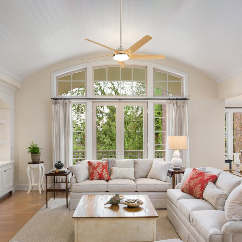 Wrought Studio™ 52'' 5-Blade Sand Nickle Modern Ceiling Fan With Led ...