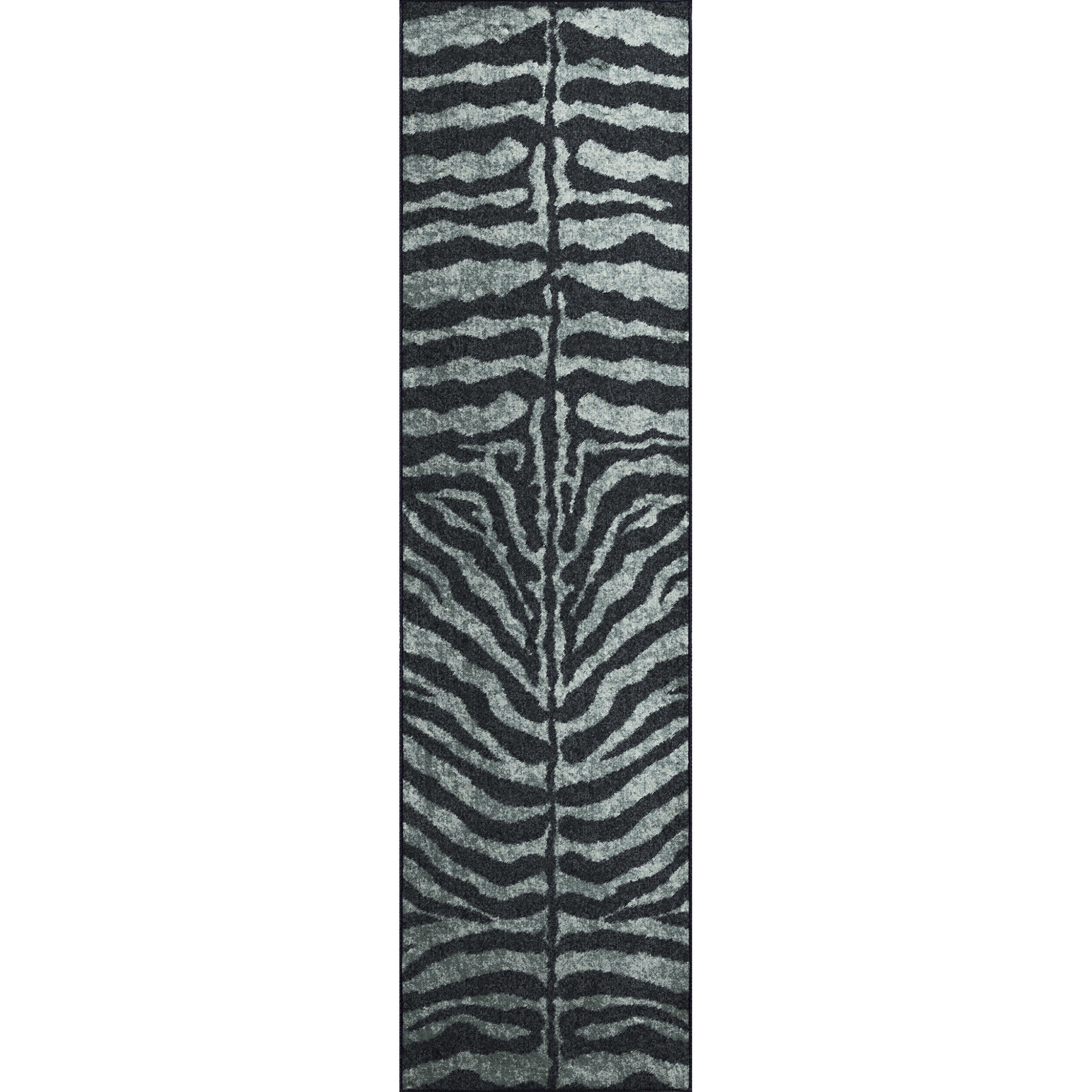 HomeRoots 2' X 8' Black and Gray Zebra Print Shag Handmade Non Skid ...