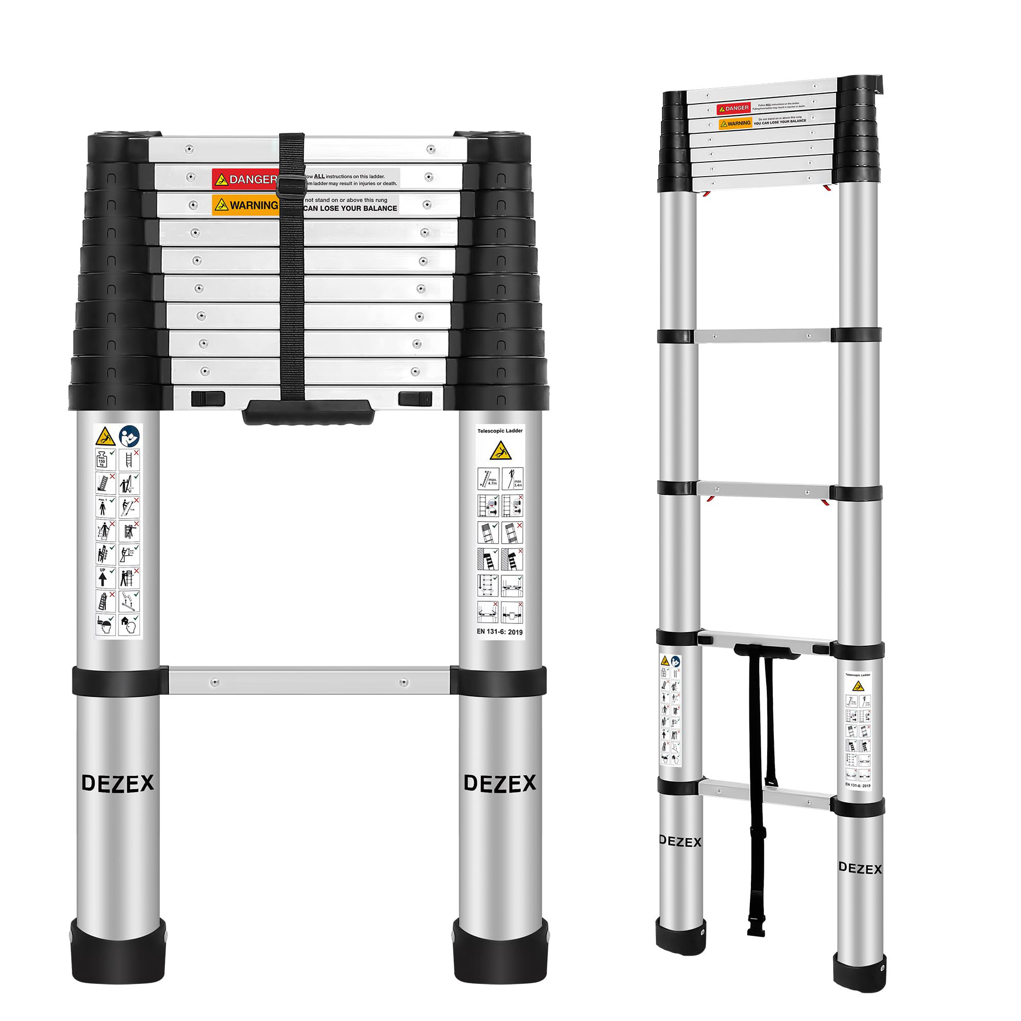 WFX Utility™ 10.5 FT Stainless Steel Telescoping Ladders - One-Button ...