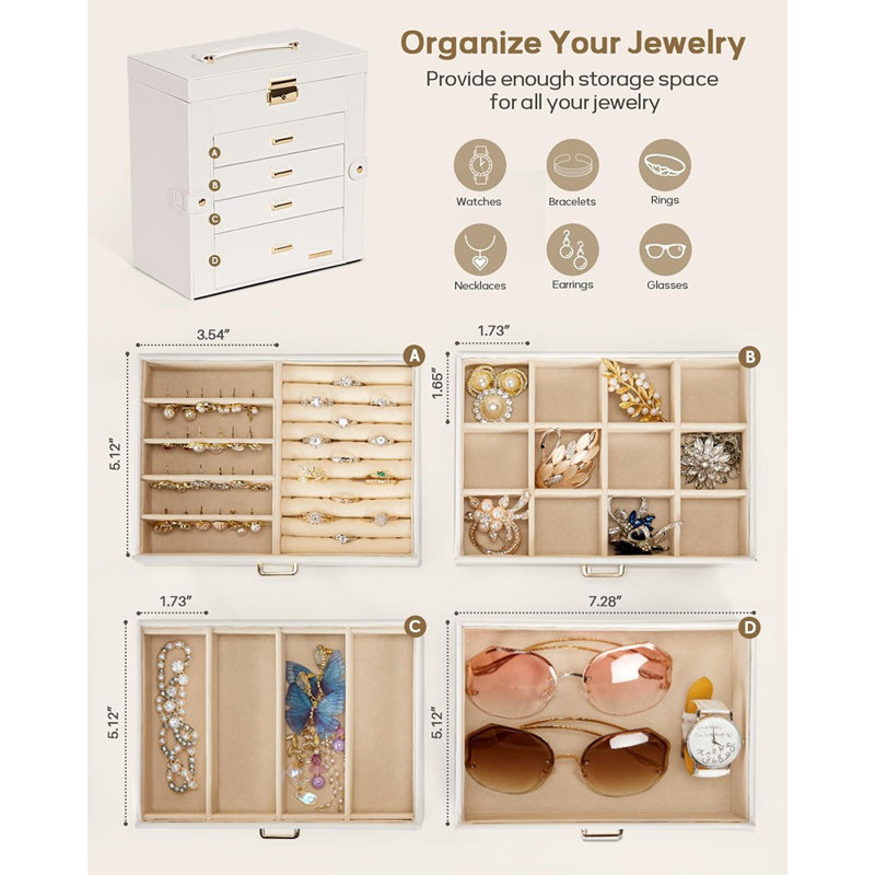 Everly Quinn Jewelry Box Mirrored Watch Organize... | Wayfair