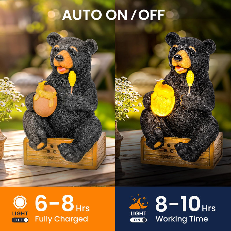 Trinx Solar Garden Cute Bear Outdoor Statues | Wayfair