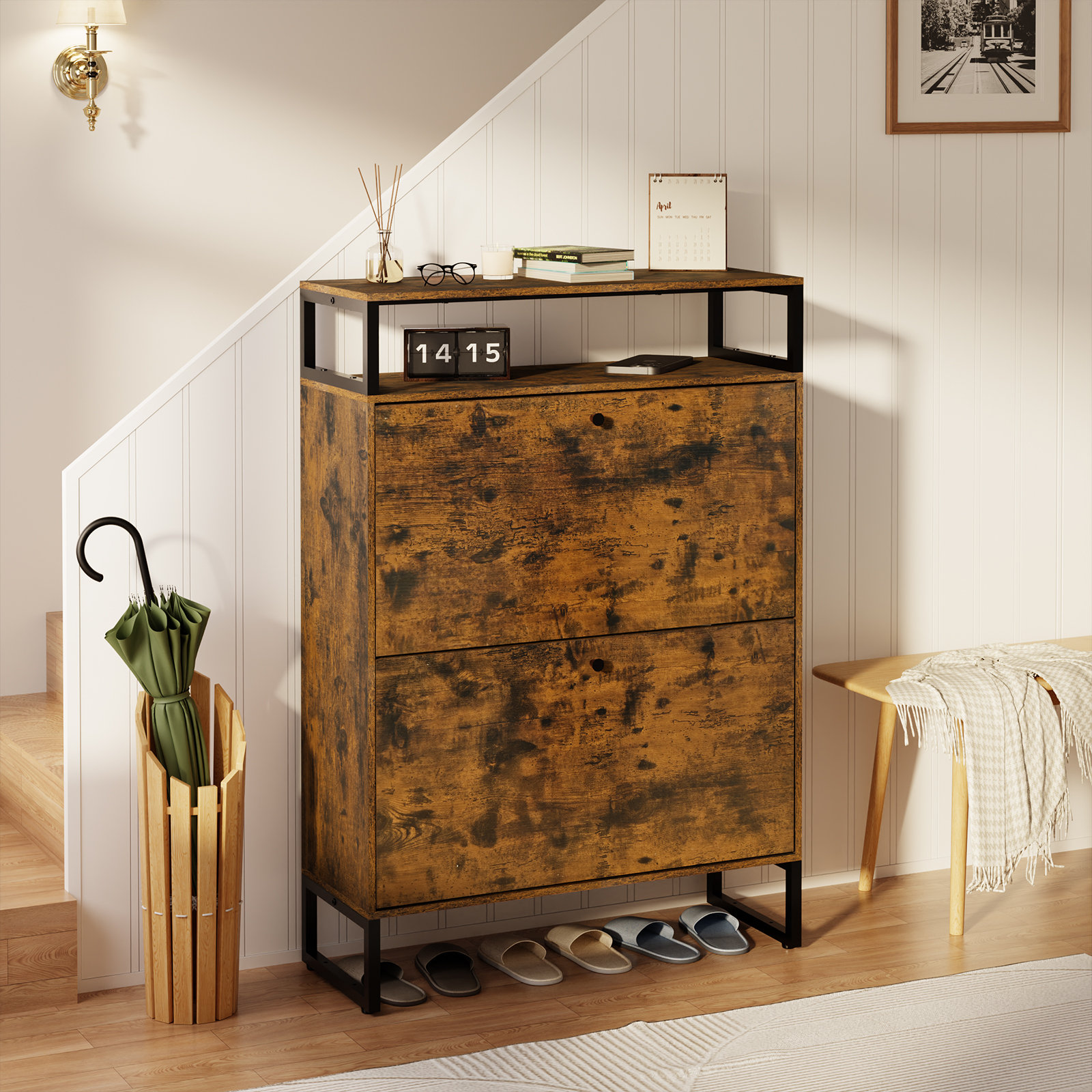 17 Stories 16 Pair Shoe Storage Cabinet, Industrial Shoe Storage ...