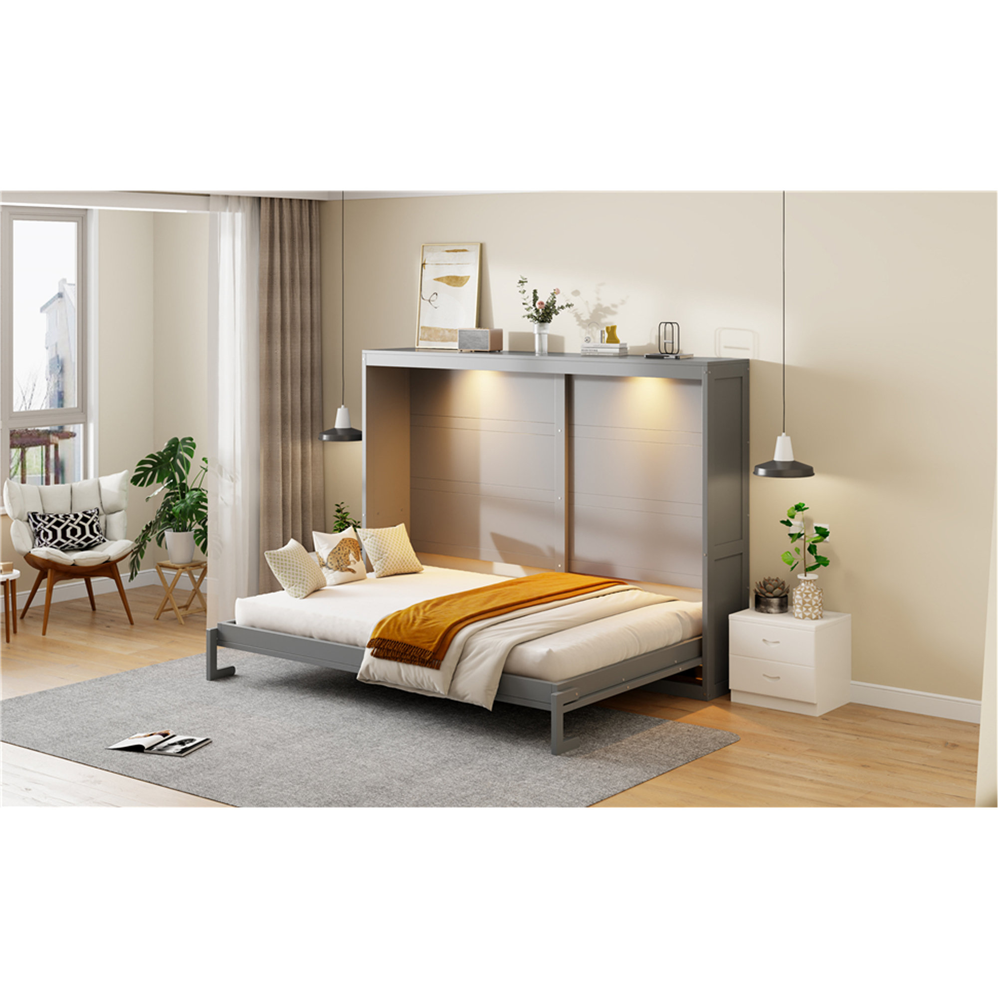 Red Barrel Studio Queen Size Murphy Bed Wall Bed Modern Design With LED Lights - Wayfair Canada