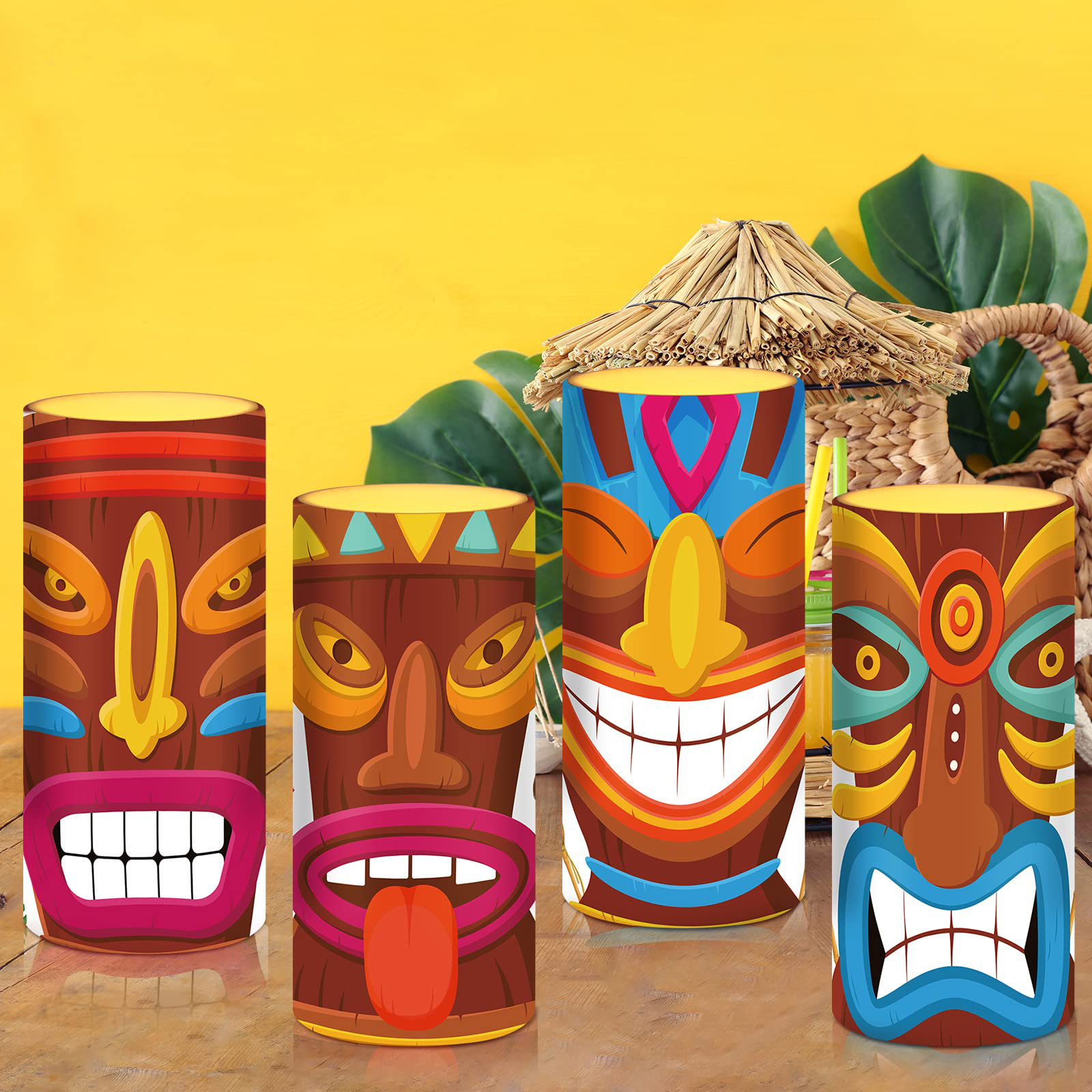 The Holiday Aisle® Tribal Tiki LED Candles, Flickering Hawaiian Luau ...