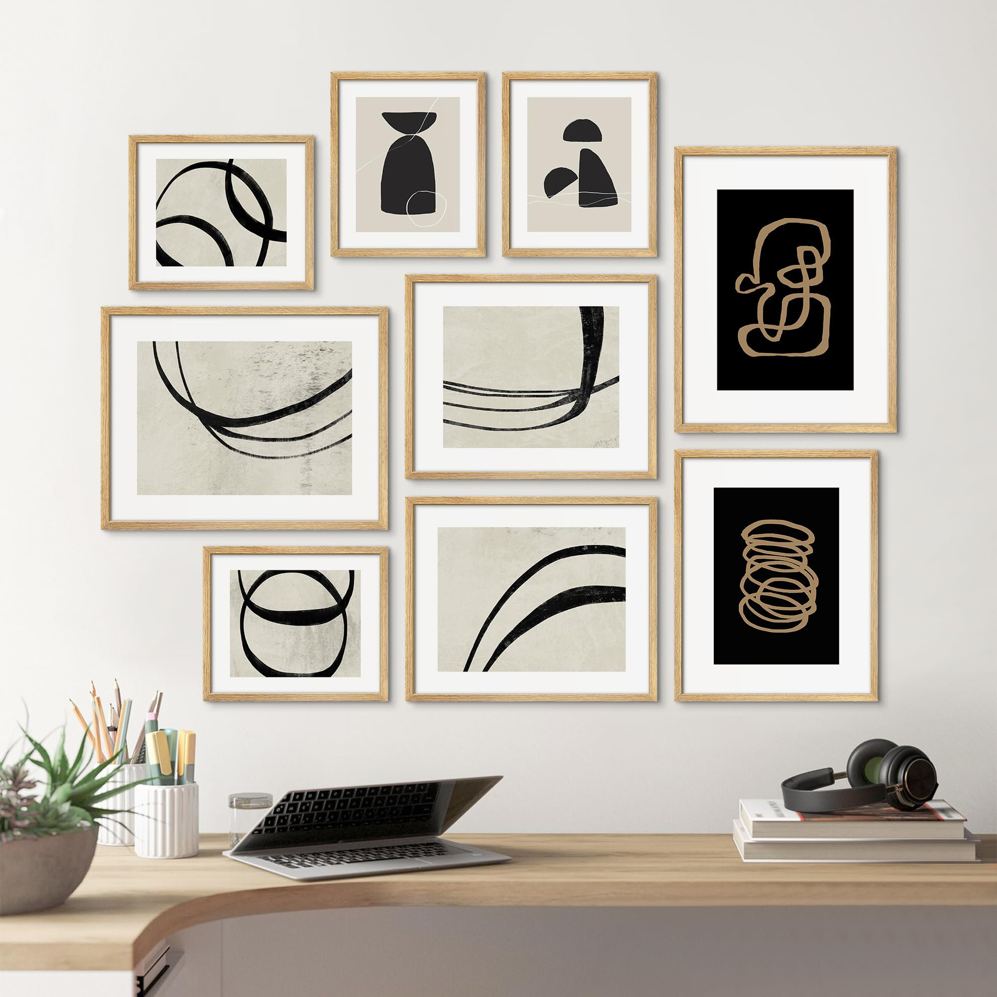 SIGNLEADER Minimalist Abstract Black and Beige Geometric Modern Line ...