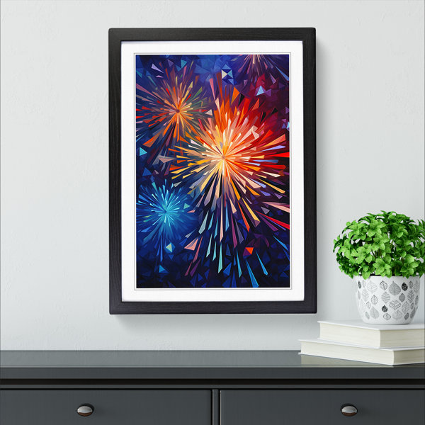Metro Lane Fireworks Cubism No.2 - Single Picture Frame Print on Wood ...