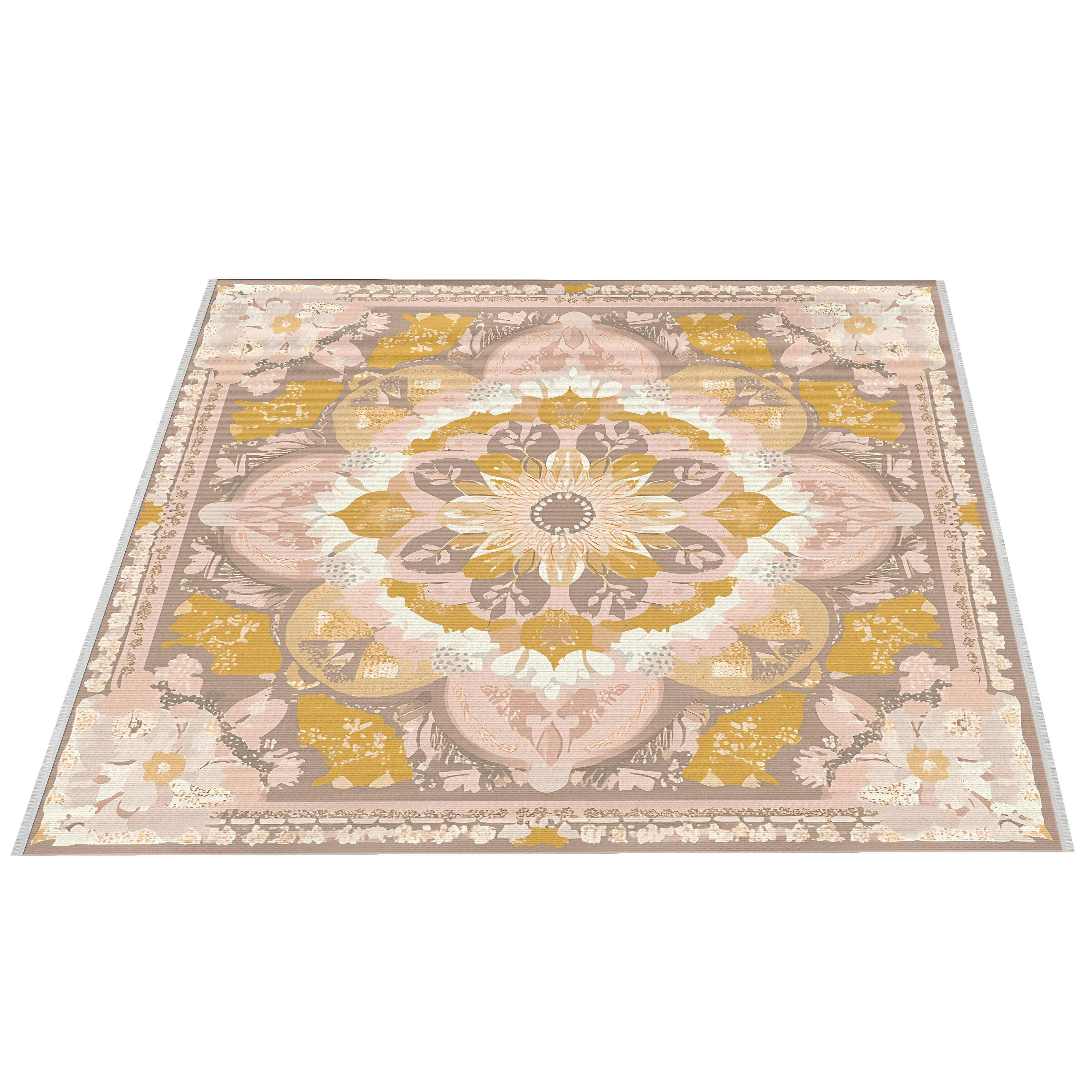 Bungalow Rose Floral Medallion Rug - Beige And Gold | Wayfair