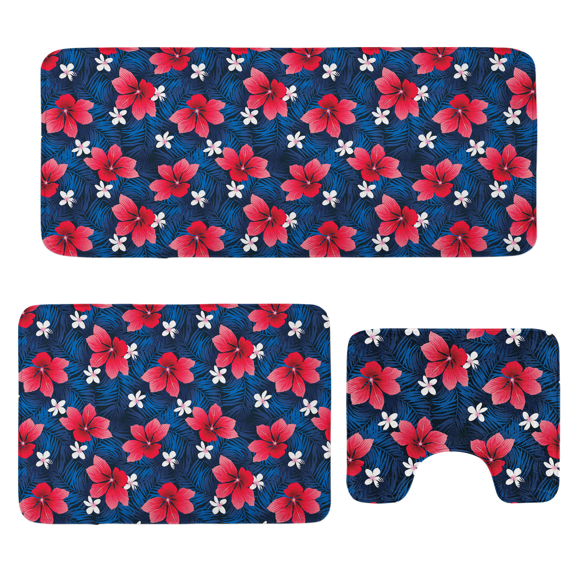 Latitude Run® Navy and Blush Bathroom Rug Set 3 Pieces U-Shape ...