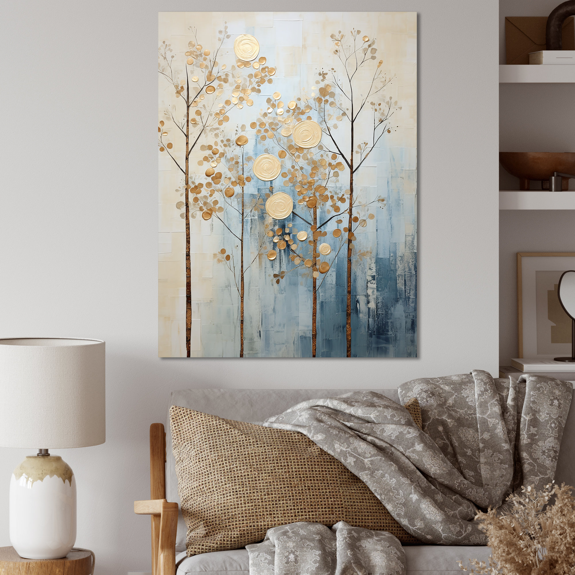 Winston Porter Gold And Blue Treasure Trees Scenery I Framed On Canvas ...
