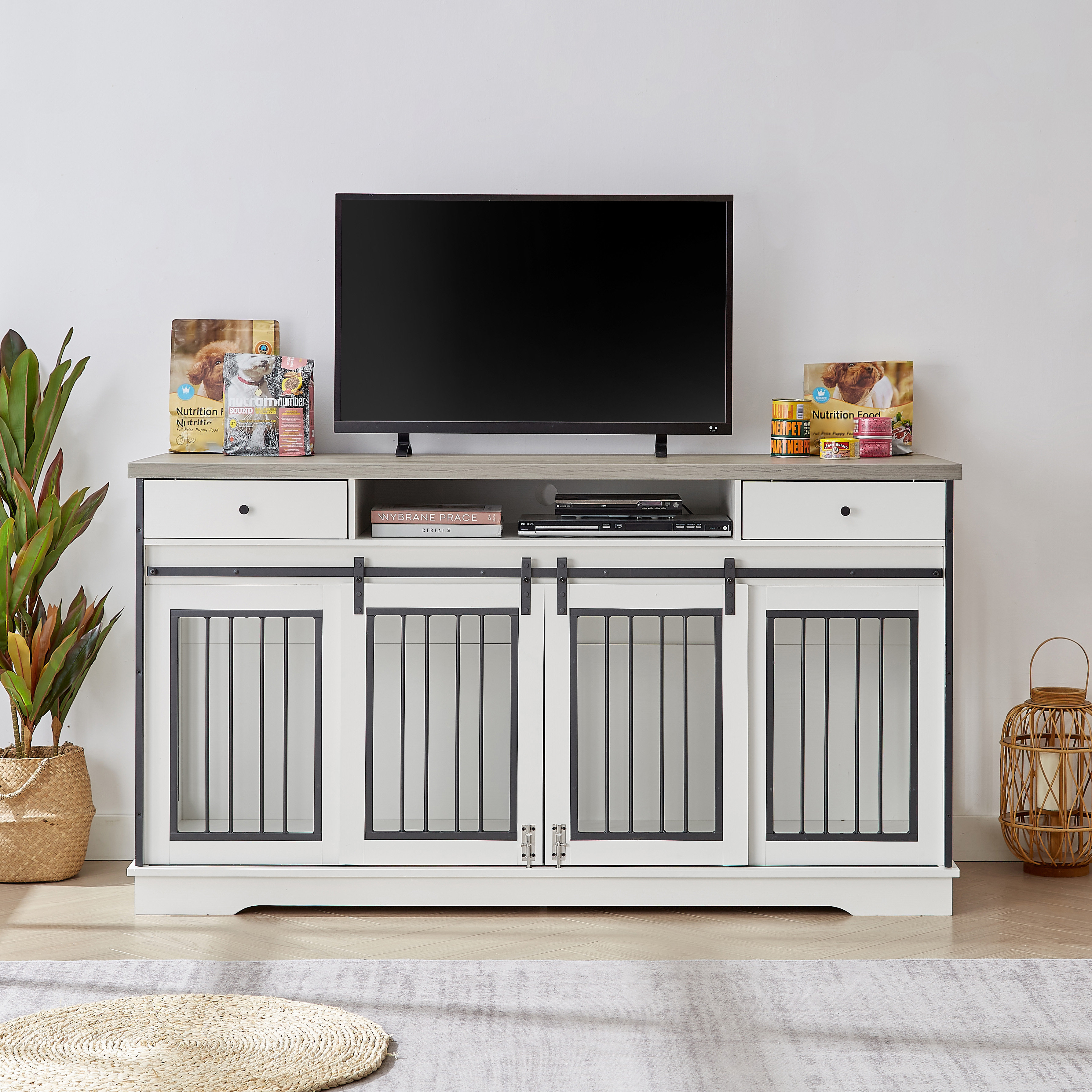 Tucker Murphy Pet™ 66'' Furniture Dog Crate Dog Cage TV Cabinet W/2 ...