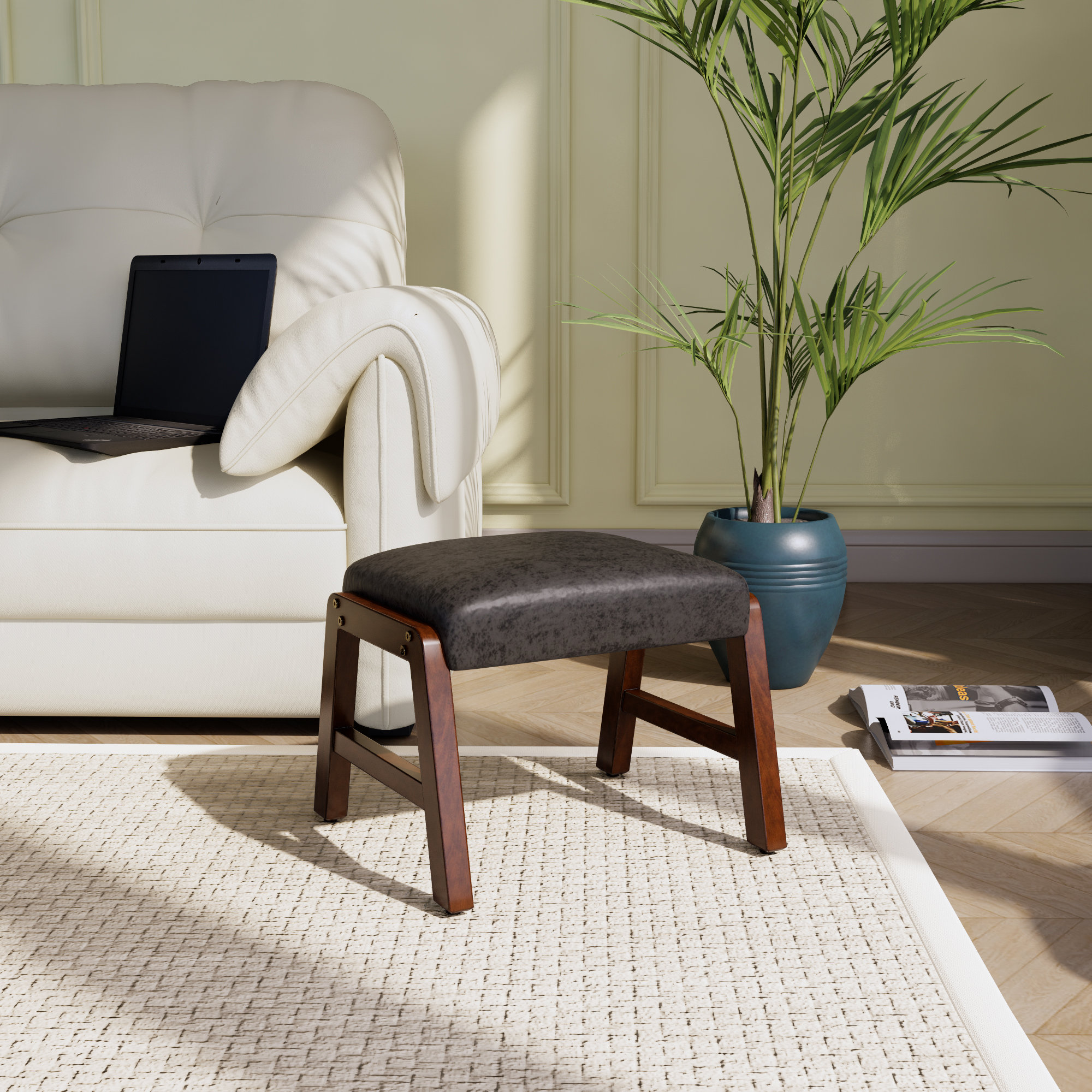 George Oliver Solid Wood Step Stool Footstool With Upholstered Pads For ...