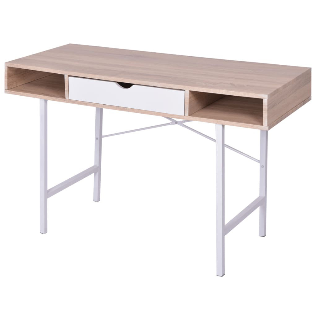 Gracie Oaks Desk with 1 Drawer Oak and White | Wayfair