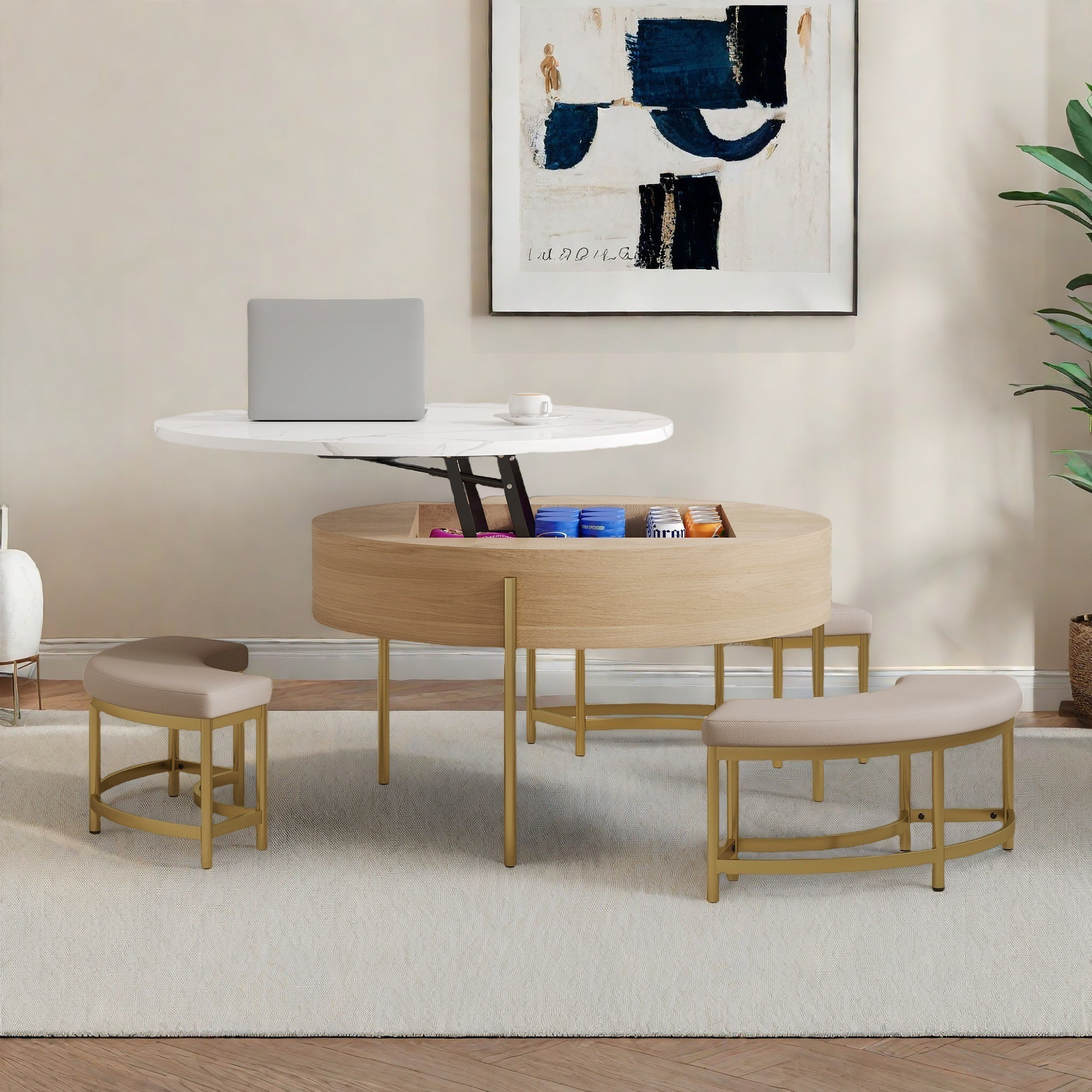 Ivy Bronx Modern Round Lift-top Coffee Table With Storage Space & 3 ...