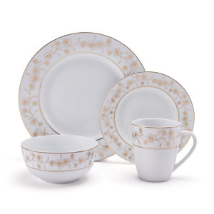 Mikasa Metallic Floral 32-Piece Porcelain Dinnerware Set, Service for 8 ...