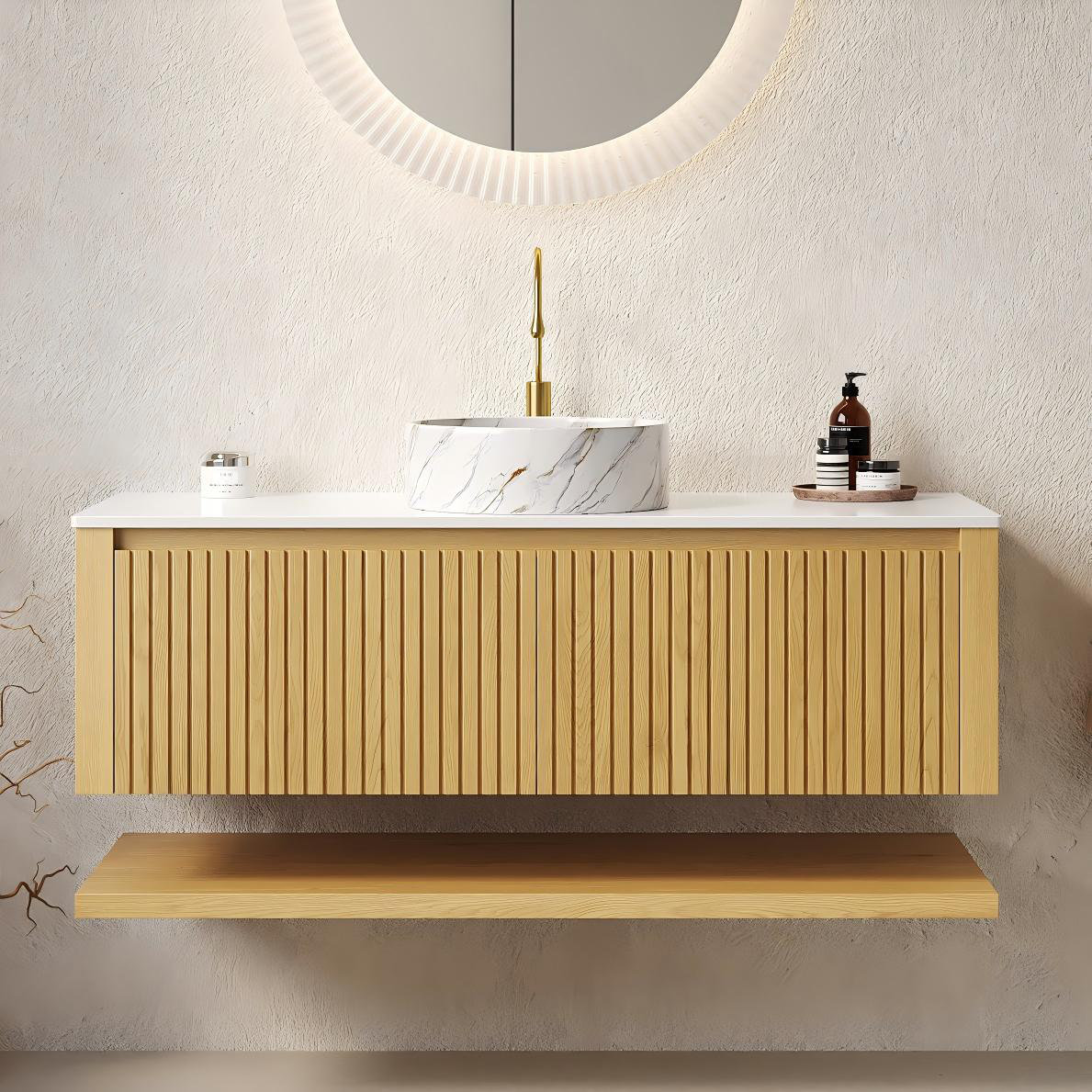 Latitude Run® 48-Inch Wall-Mounted Light Oak Vanity With Vessal Sink ...