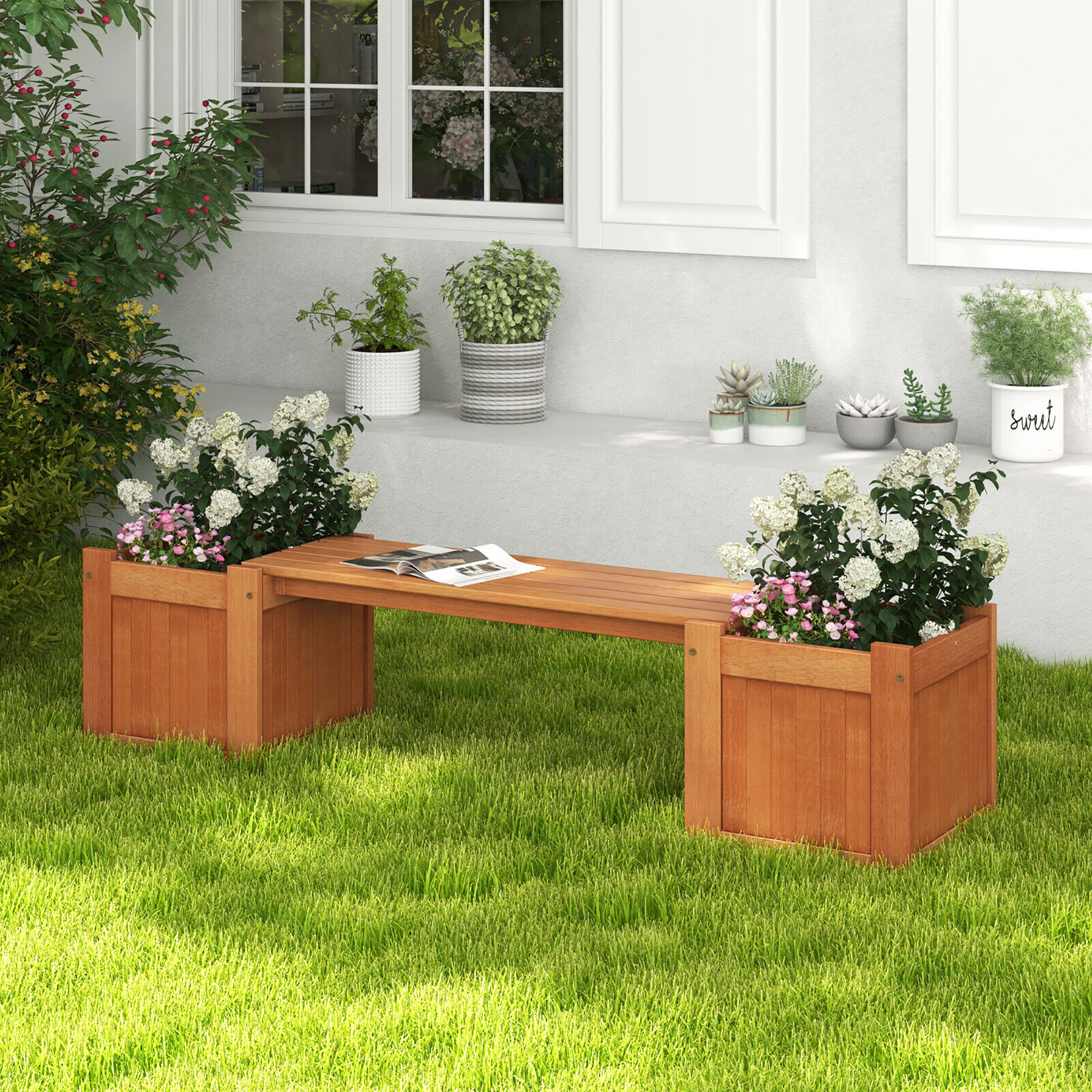 Arlmont & Co. Hardwood Outdoor Planter Boxes W/ Detachable Bench 2 ...