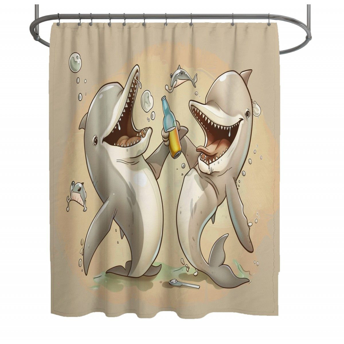 VisionDecor Dolphins with bottles Shower Curtain - Illustration ...