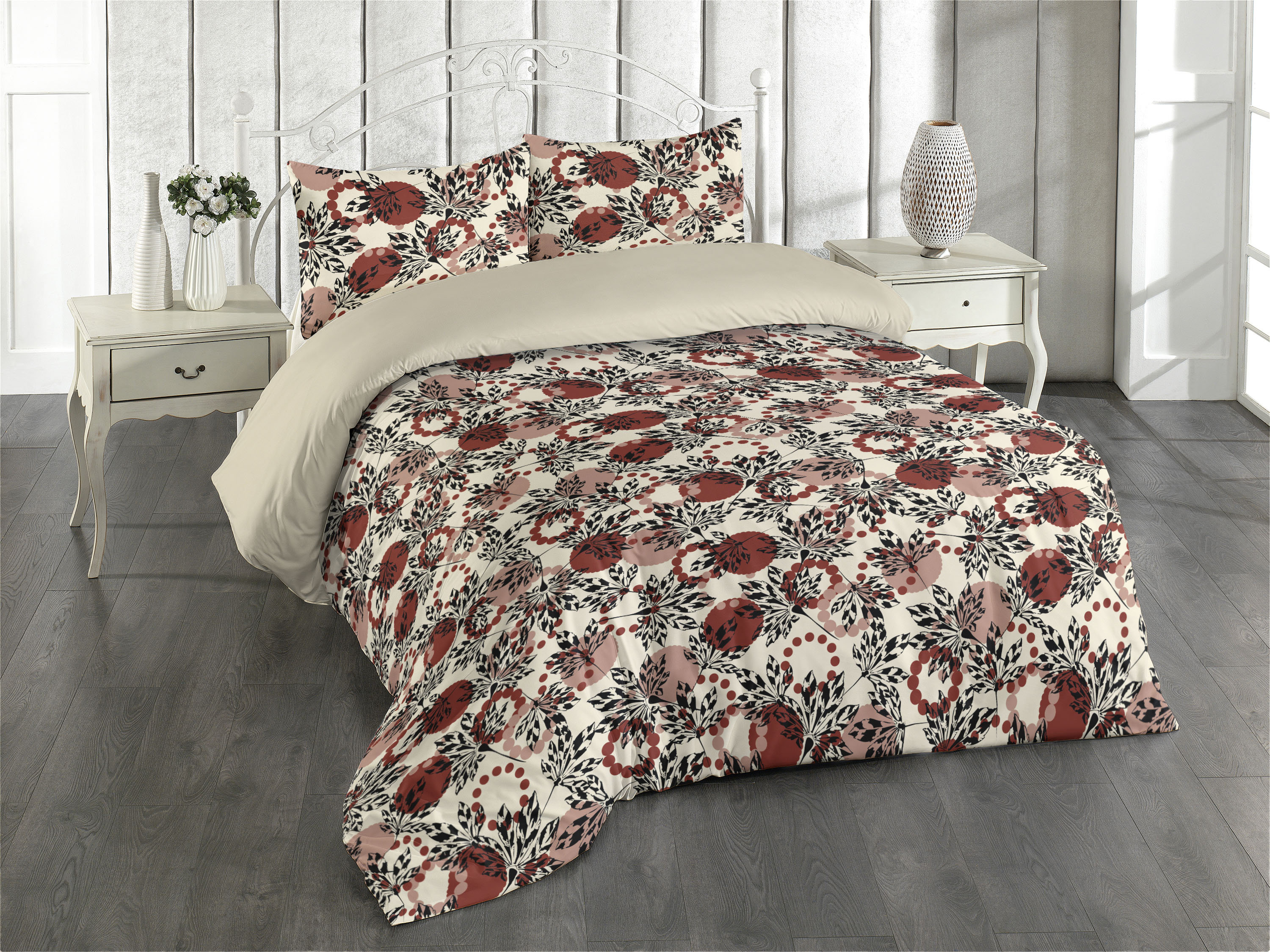 Ambesonne Leaf Silhouettes Duvet Cover Set Spotted Back Leaf Raspberry ...