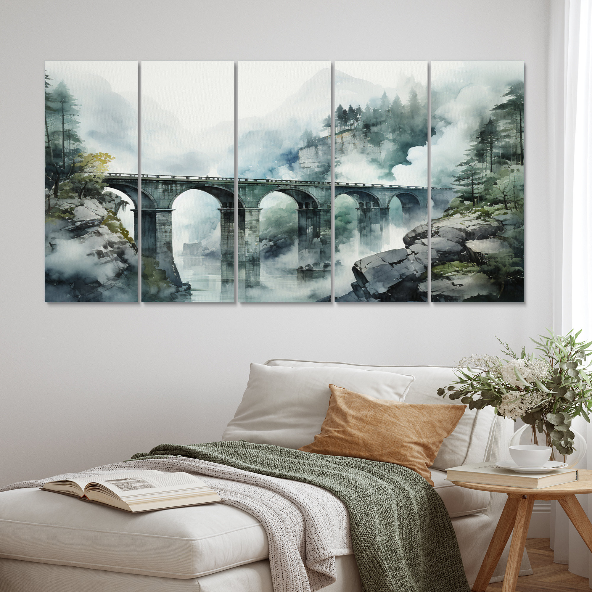 Design Art Green Bridge Misty Overpass - Architecture Metal Wall Decor ...