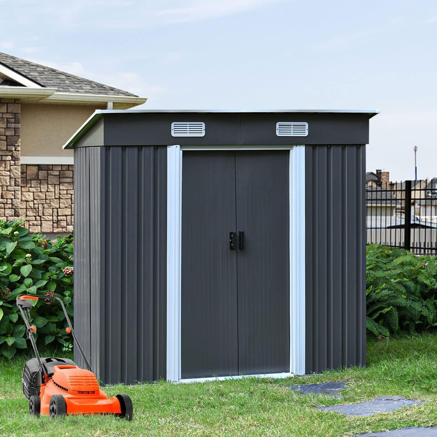 HOMBCK 6 ft. W x 4 ft. D Galvanized Steel Lean-to Storage Shed ...