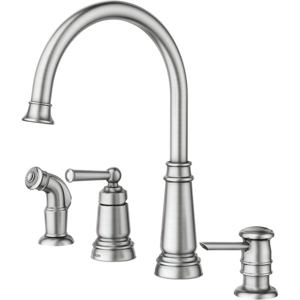 JASODI Stainless One-Handle High Arc 4-hole Kitchen Faucet with Side ...
