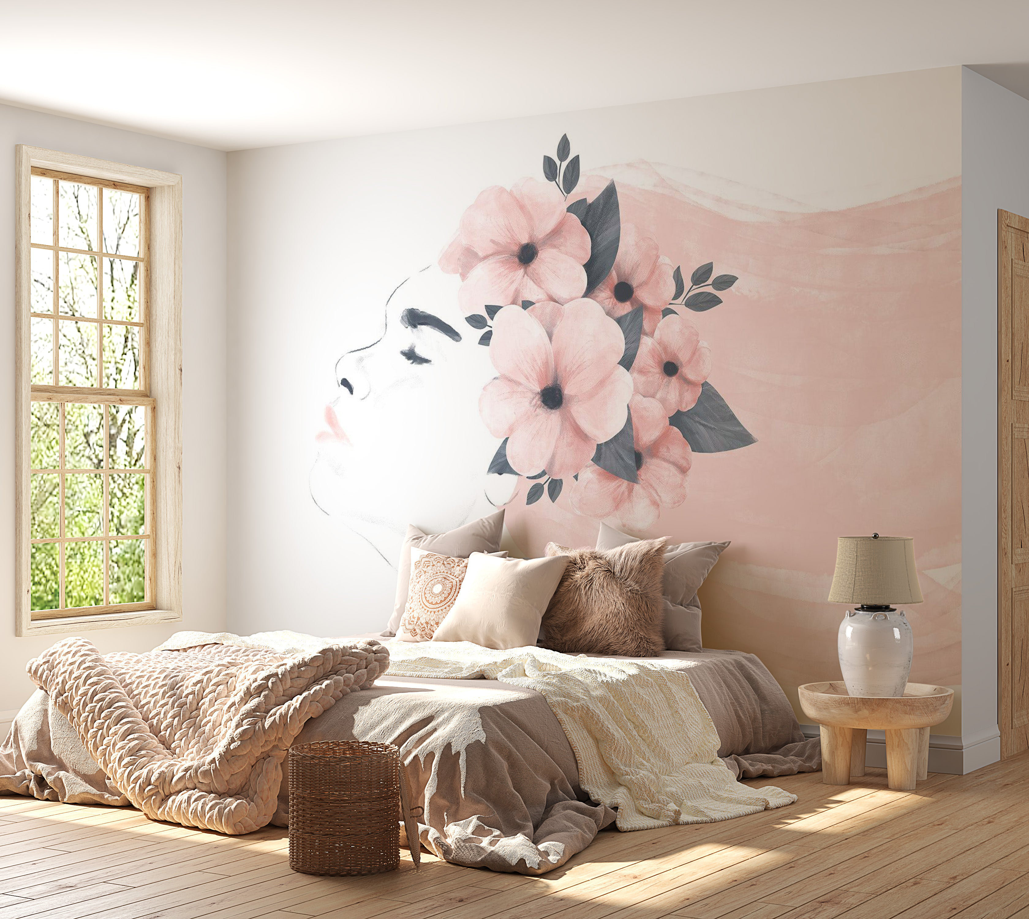 Lark Manor™ Peel & Stick Abstract Wall Mural - Woman With Flowers | Wayfair