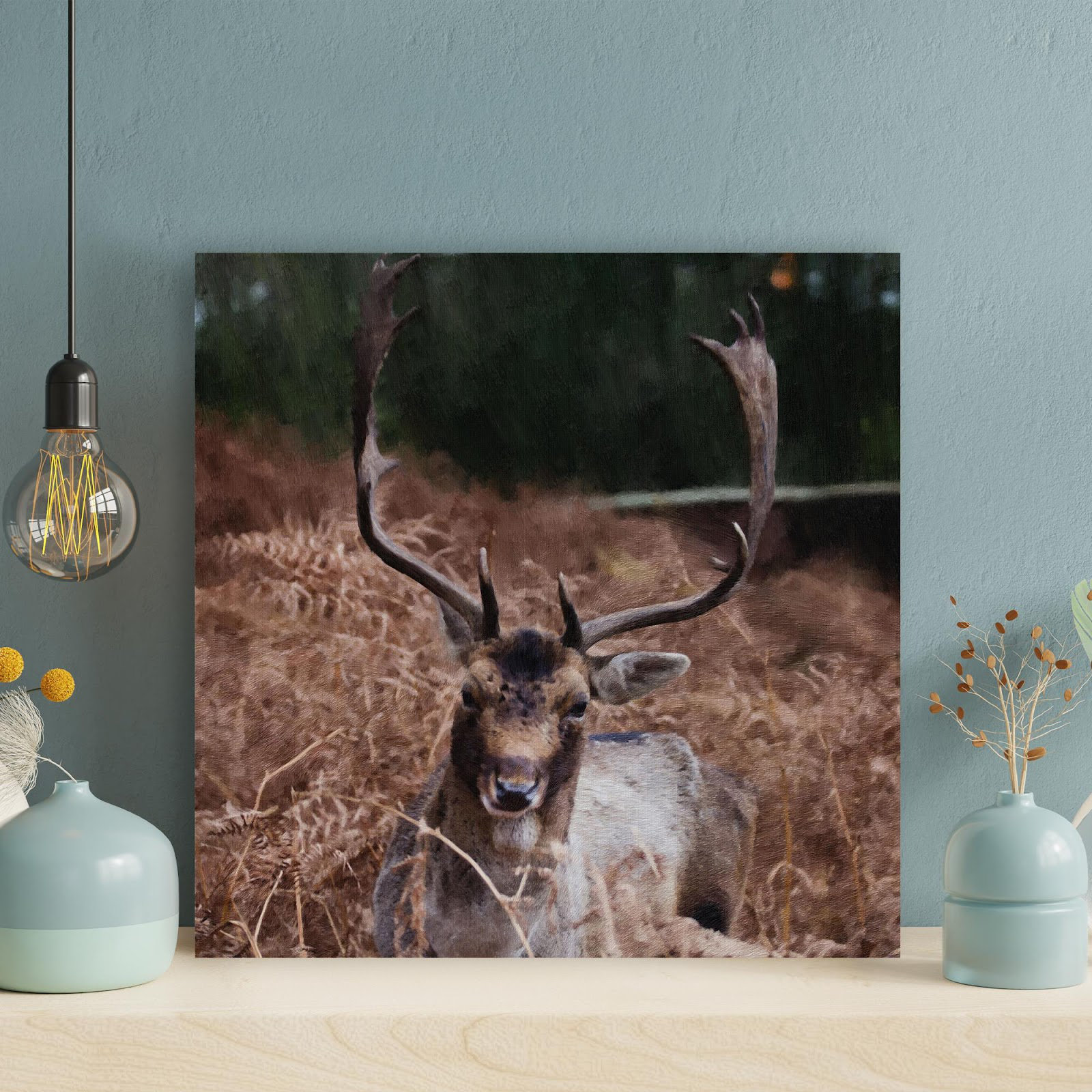 Loon Peak® Buck Surrounded By Brown Plants - 1 Piece Square Graphic Art ...