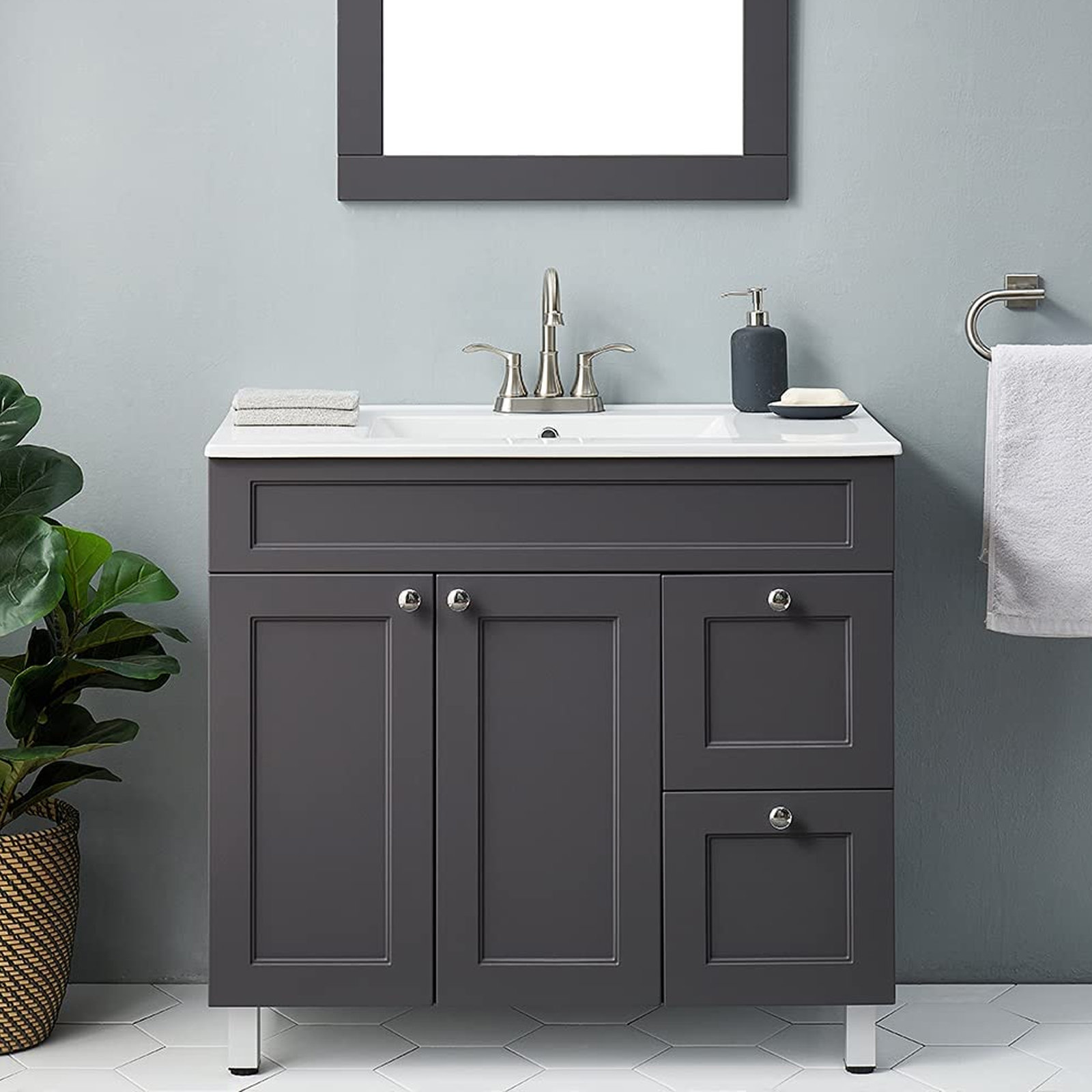 Wrought Studio™ Gylys 36" Gray Modern Free-standing 2-Door & 2-Drawer ...