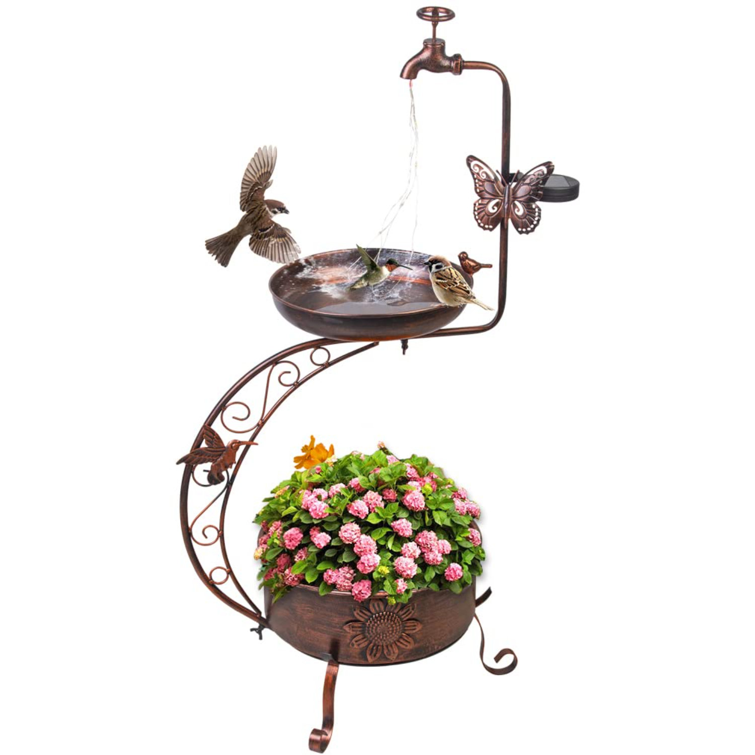 Red Barrel Studio Solar Bird Baths for Outdoors, Metal Birdbath with ...