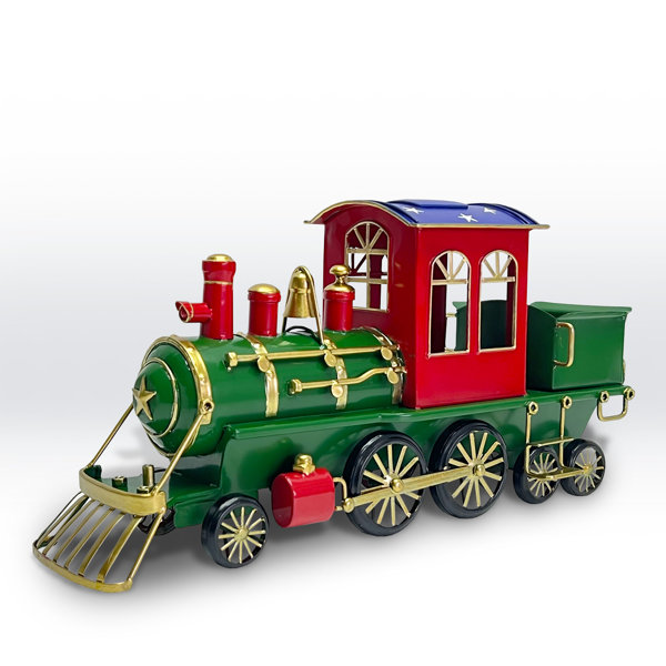 The Holiday Aisle® 17" Long Iron Tabletop Christmas Train Decoration in ...