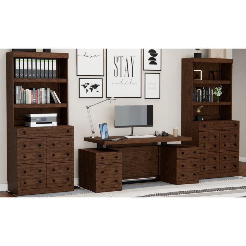 Hokku Designs Junxian Sit-Stand Storage Desk with Two File Drawer ...