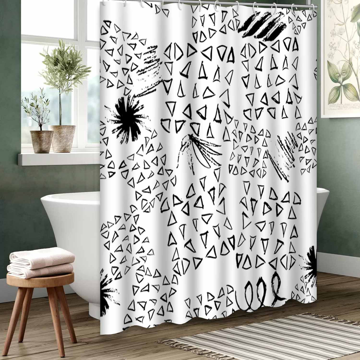 East Urban Home White Waterproof Shower Curtain,Monochrome Abstract ...