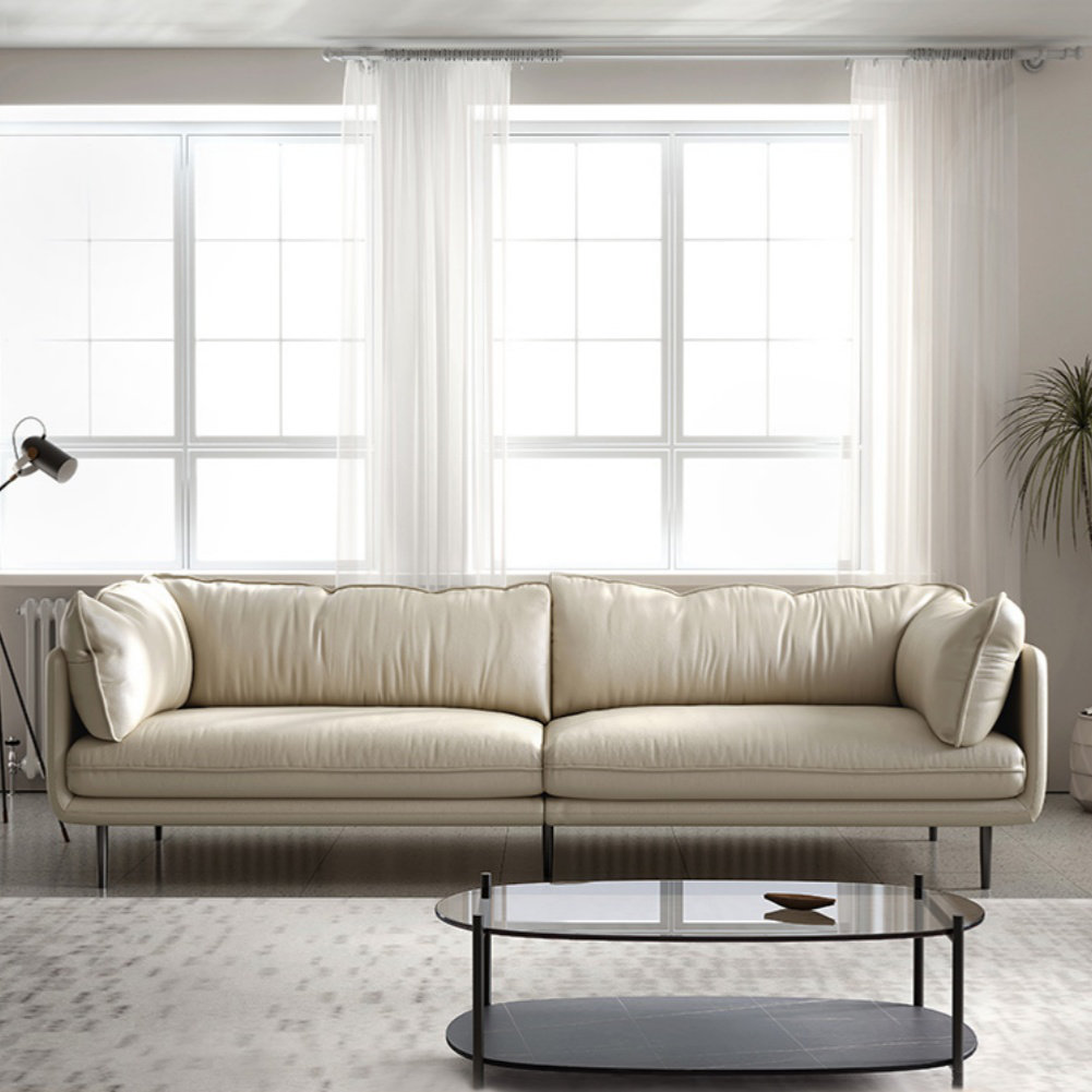 Hokku Designs Cream Straight-Line Sofa | Wayfair