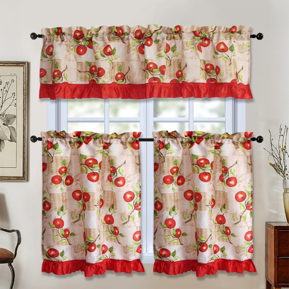 Rosalind Wheeler 3Pc Rod Pocket Ruffled Kitchen Curtains Kitchen ...