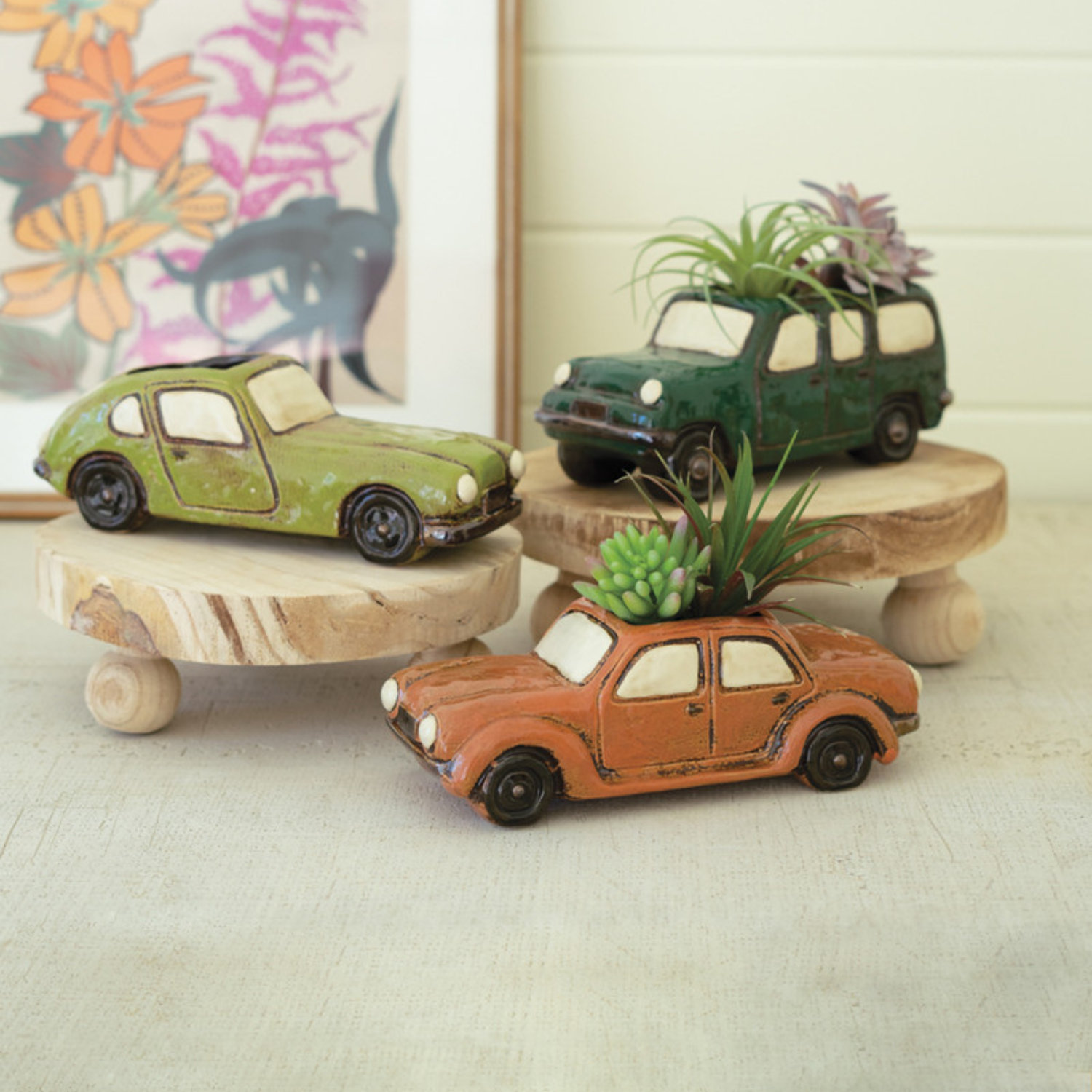 Kalalou Set Of 3 Modern Ceramic Cars Planters In Multicolor - Wayfair ...