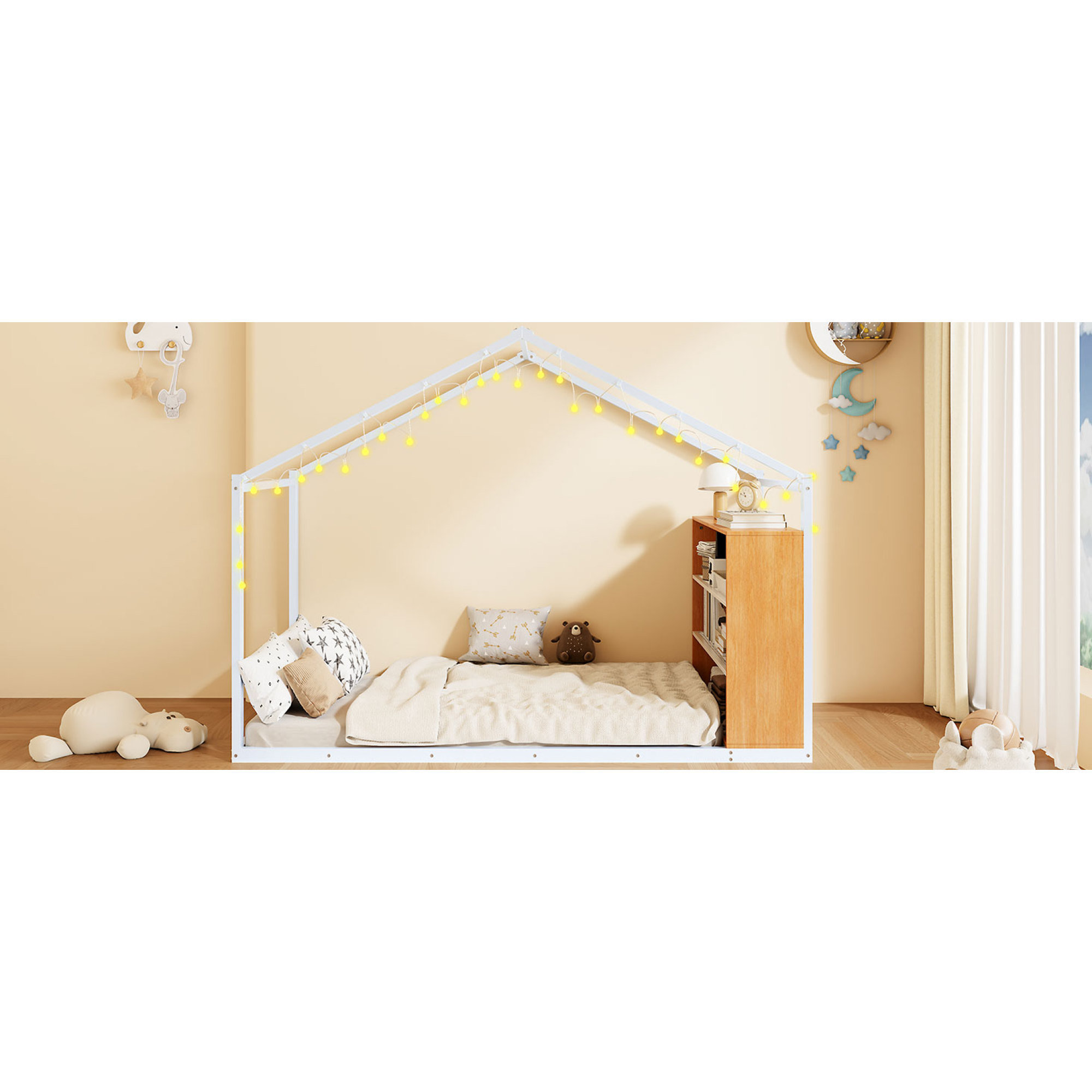 Isabelle & Max™ Charming Twin Metal House Bed With Shelves & Lights ...
