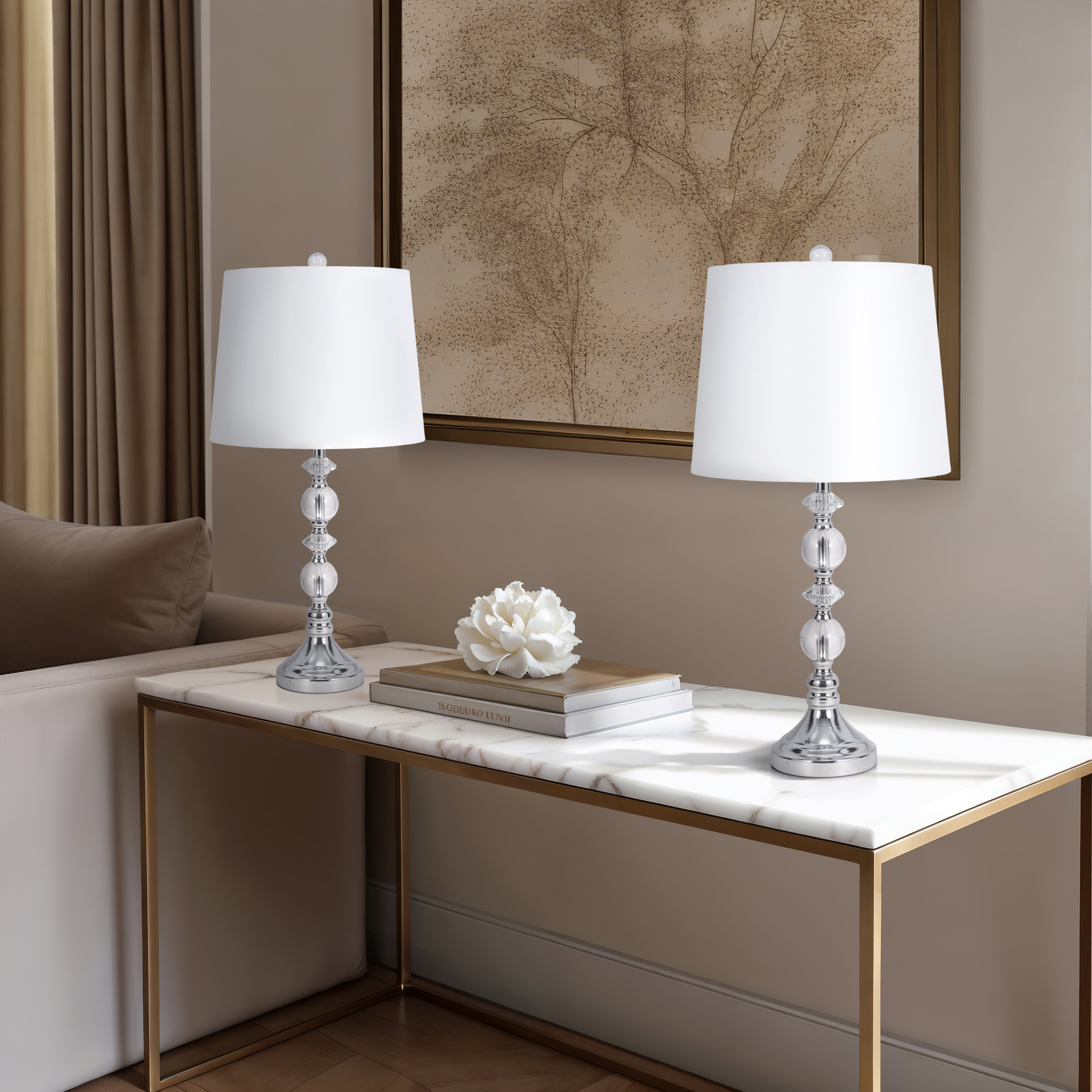 House of Hampton® Modern Set Of 2 Crystal Table Lamp, Silver, Pillar ...