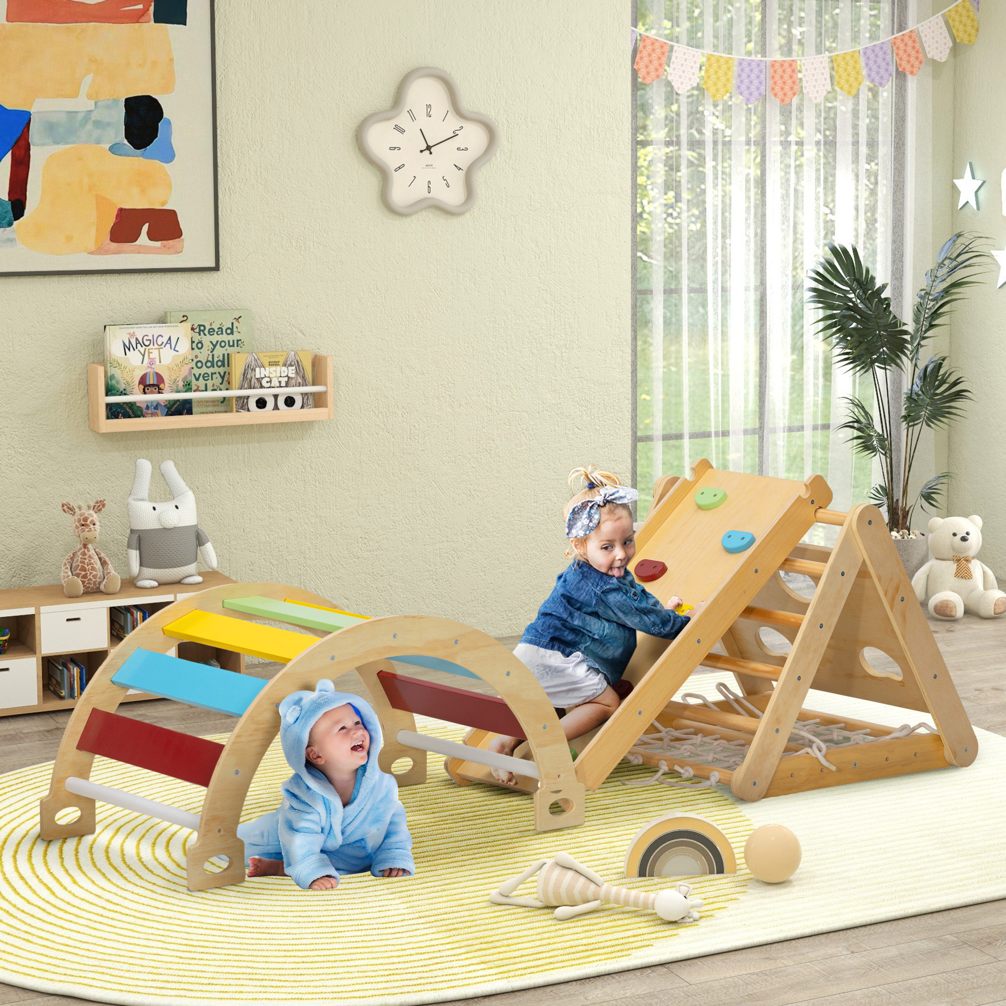 Qaba 7 in 1 Pikler Triangle Set with Ramp, Arch Ladder, for 18-48 ...