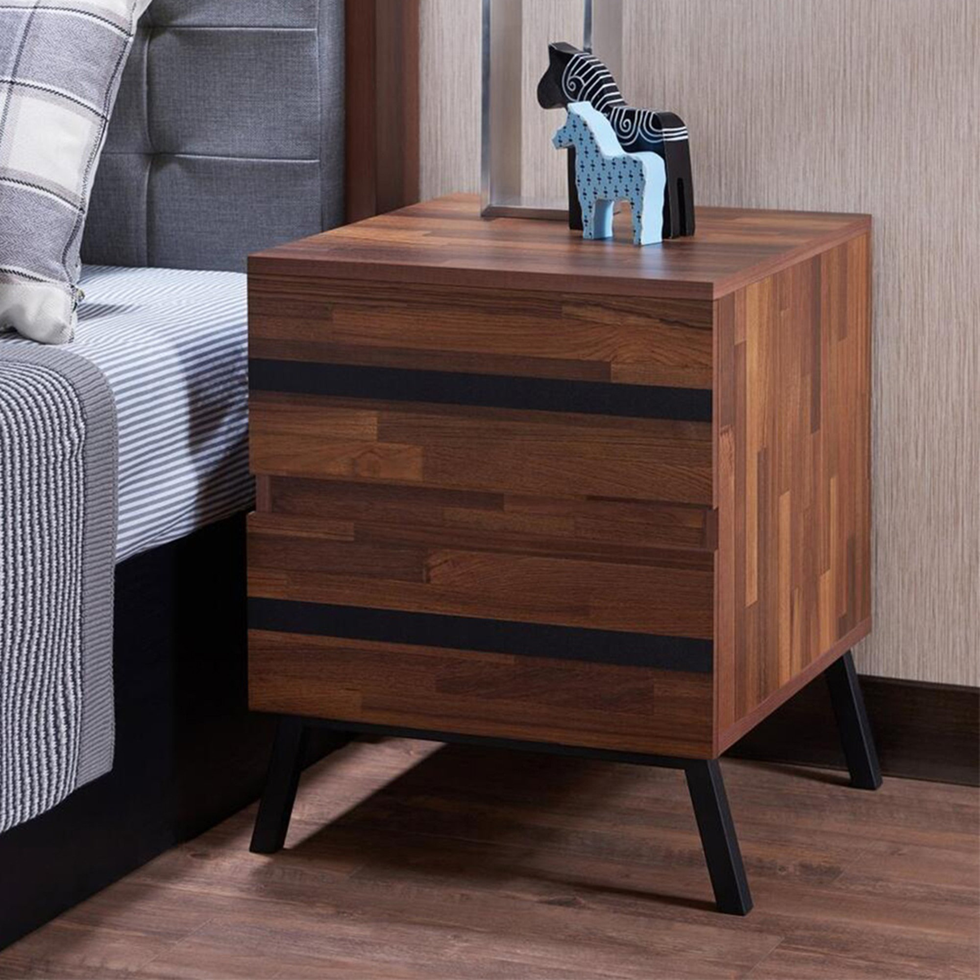 Latitude Run® 2 Drawers Nightstand with Metal Sloped Legs, Walnut and ...